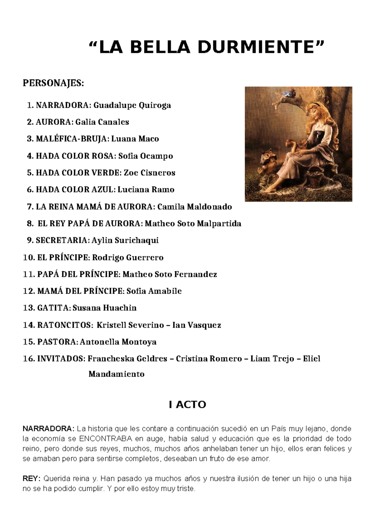 LA Bella Durmiente - PARA Entregar - “LA BELLA DURMIENTE” PERSONAJES: 1 ...