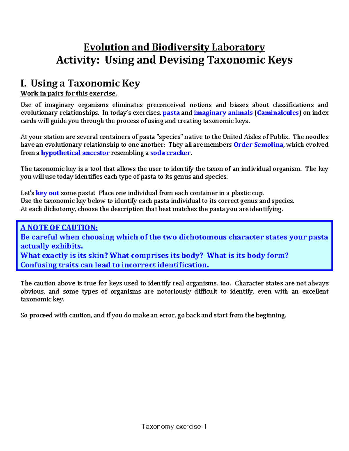 161S19 taxonomy keys - Taxonomic keys for BIO 161 lab - Evolution and ...