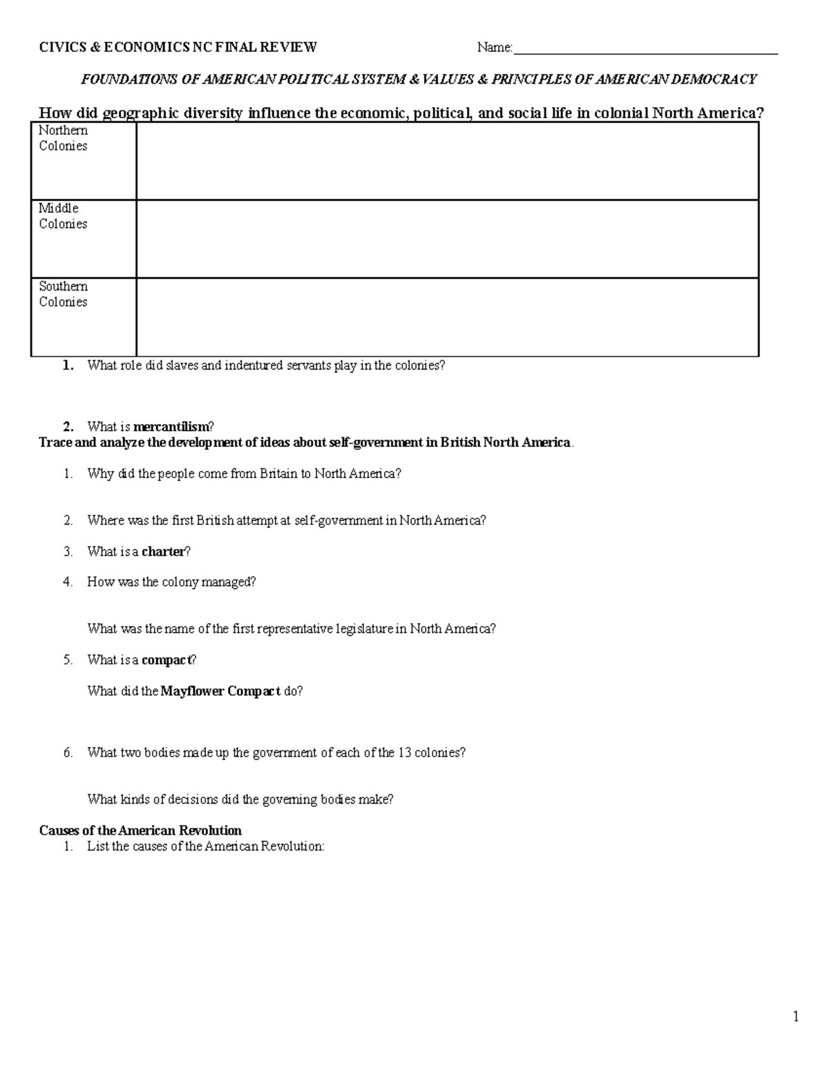 Blank Final EXAM Review Packet - CIVICS & ECONOMICS NC FINAL REVIEW ...