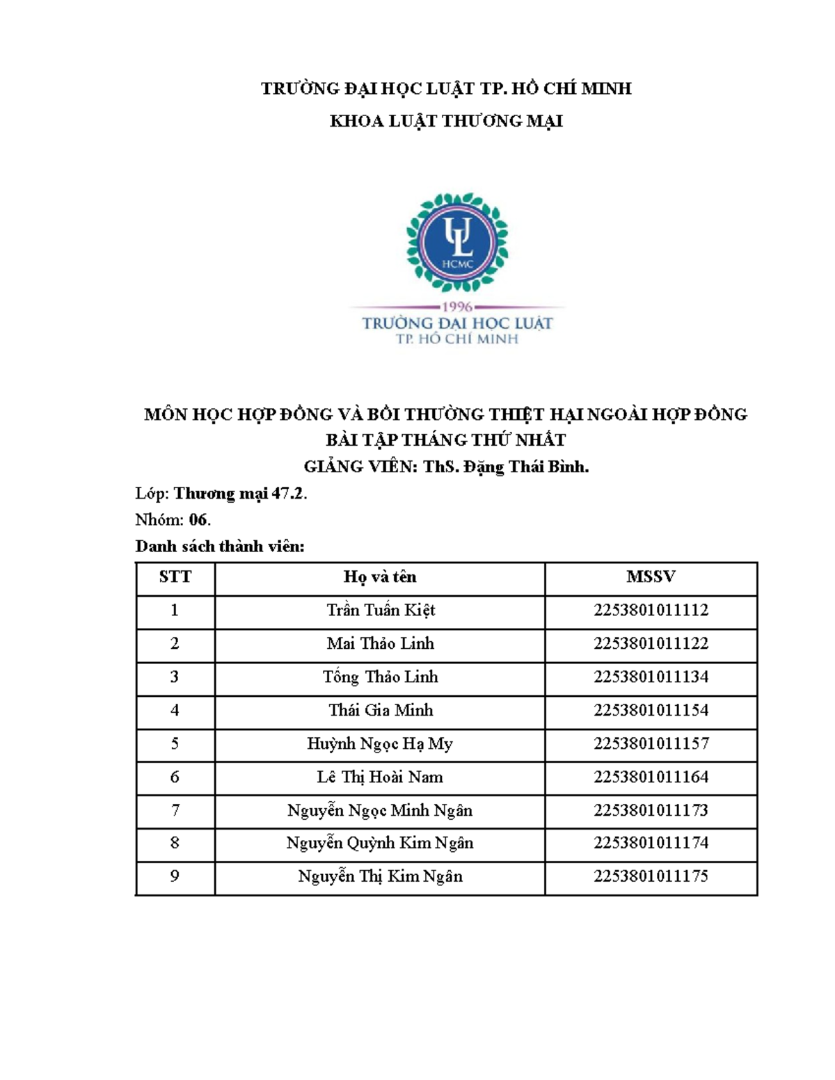 Nhóm-6-TM47 - tl dan sự - TRƯỜNG ĐẠI HỌC LUẬT TP. HỒ CHÍ MINH KHOA LUẬT ...