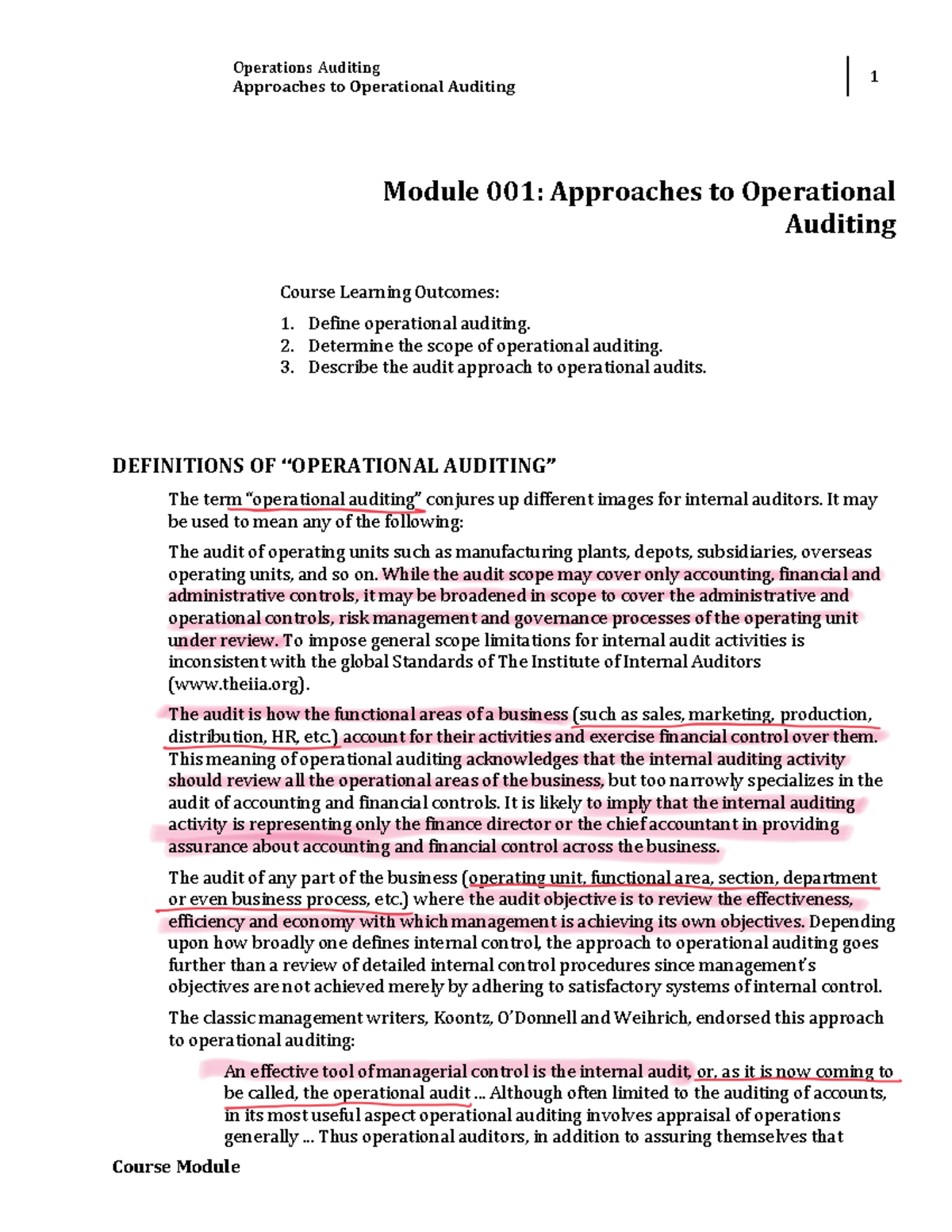 Module 001 Approaches to Operational Auditing - Operations Auditing Approaches to Operational ...
