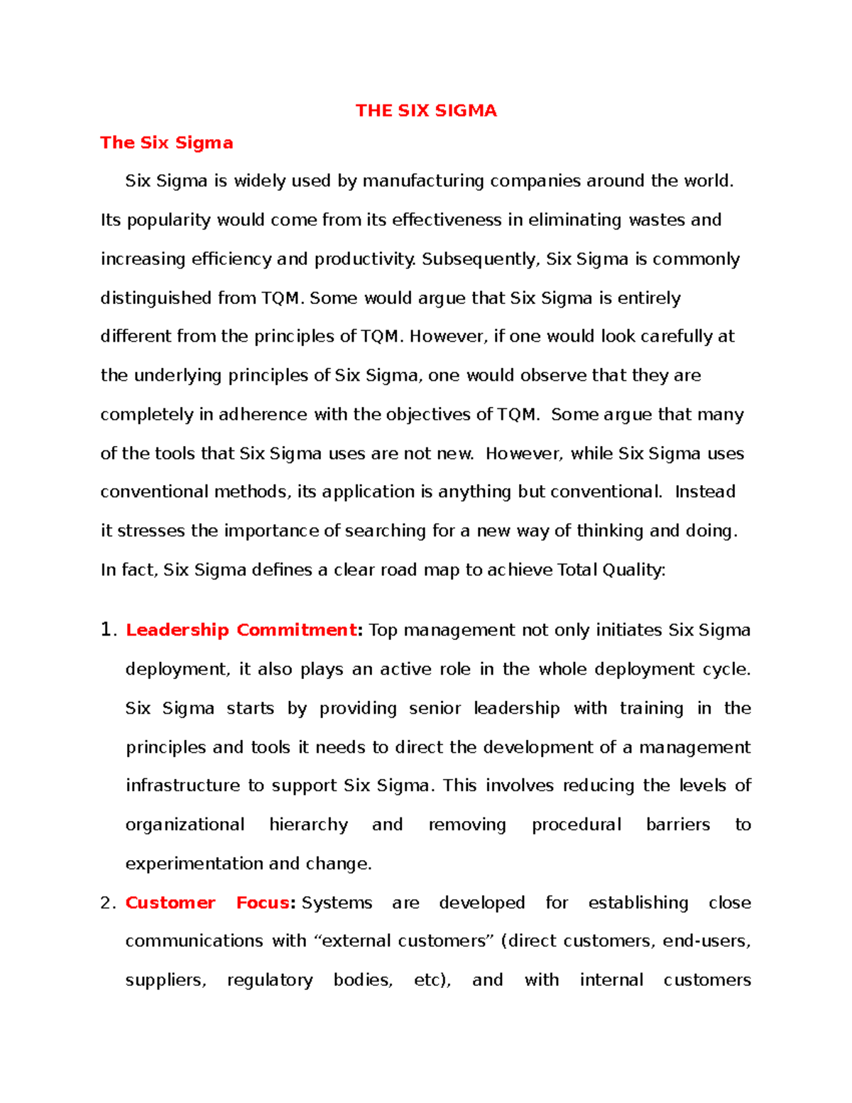 THE SIX Sigma 9 - study guide - THE SIX SIGMA The Six Sigma Six Sigma ...