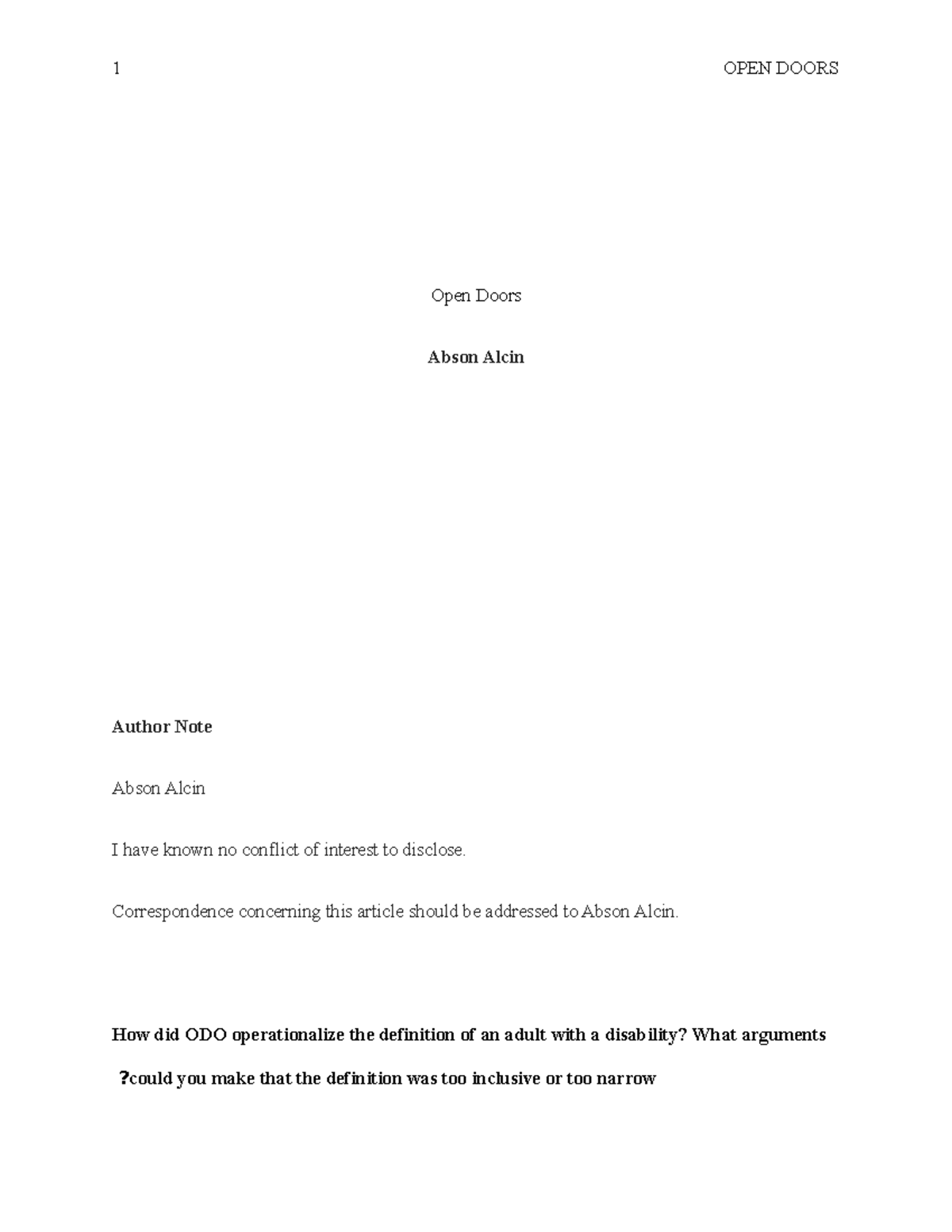 1004 - literature review - Open Doors Abson Alcin Author Note Abson ...