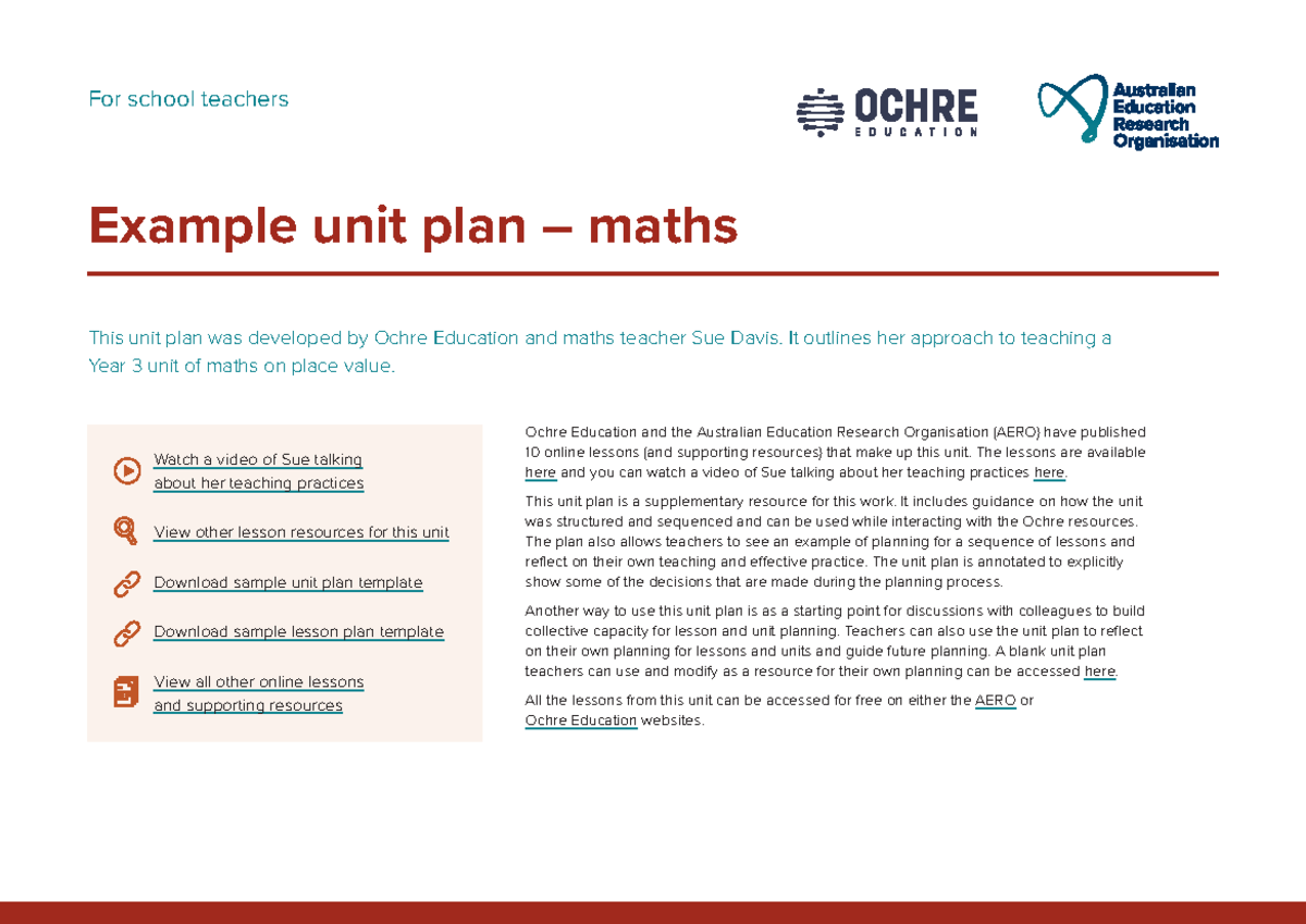 Ochre aero unit plan maths - For school teachers Example unit plan ...