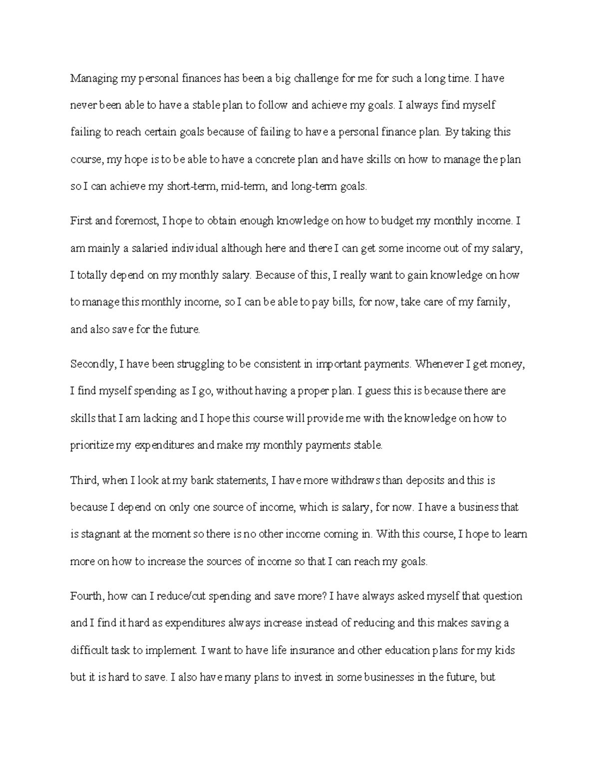 Learning Journal 1 - Managing my personal finances has been a big ...
