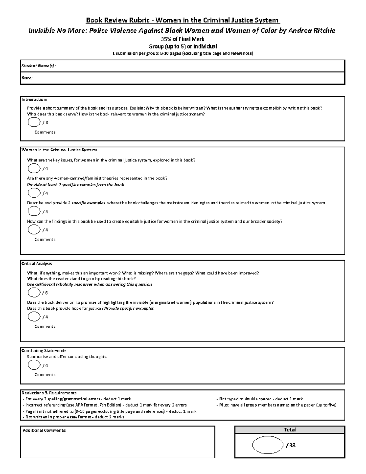 Book Review Rubric - Wicjs - Invisible No More 2022 - Introduction ...