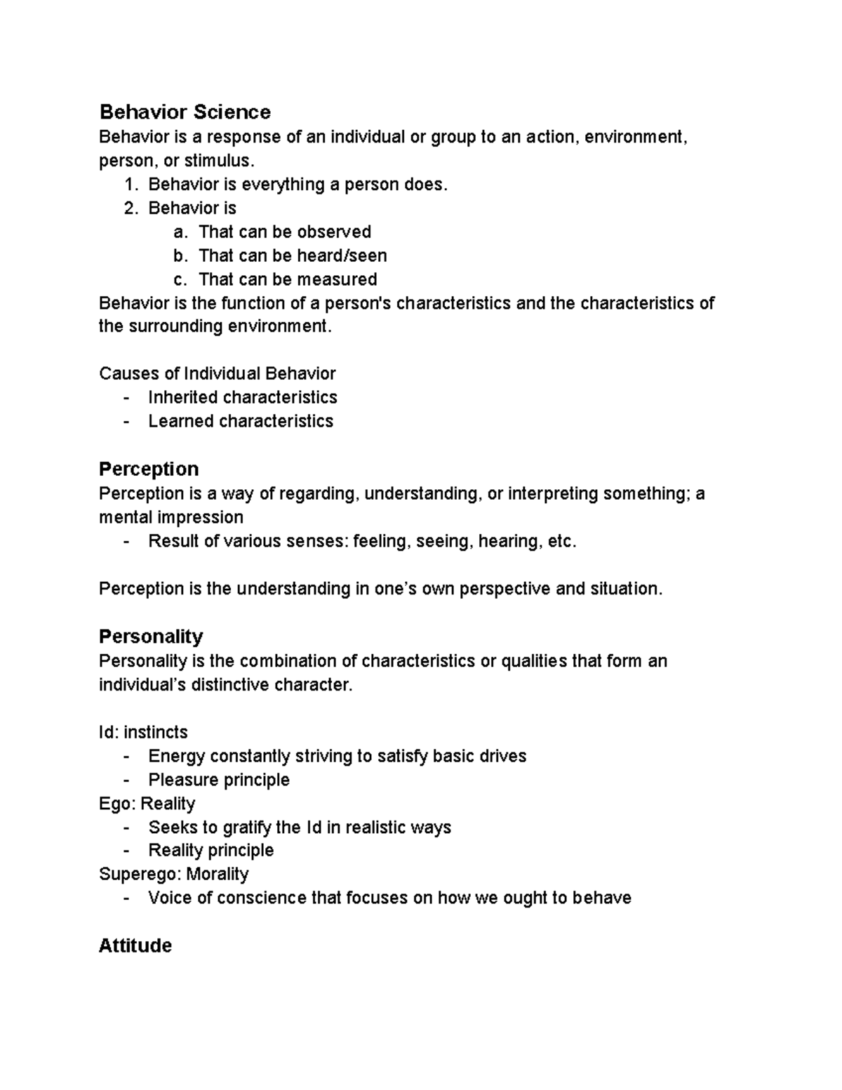 Introduction to Behavior Science- Lecture and Study Notes - Behavior ...