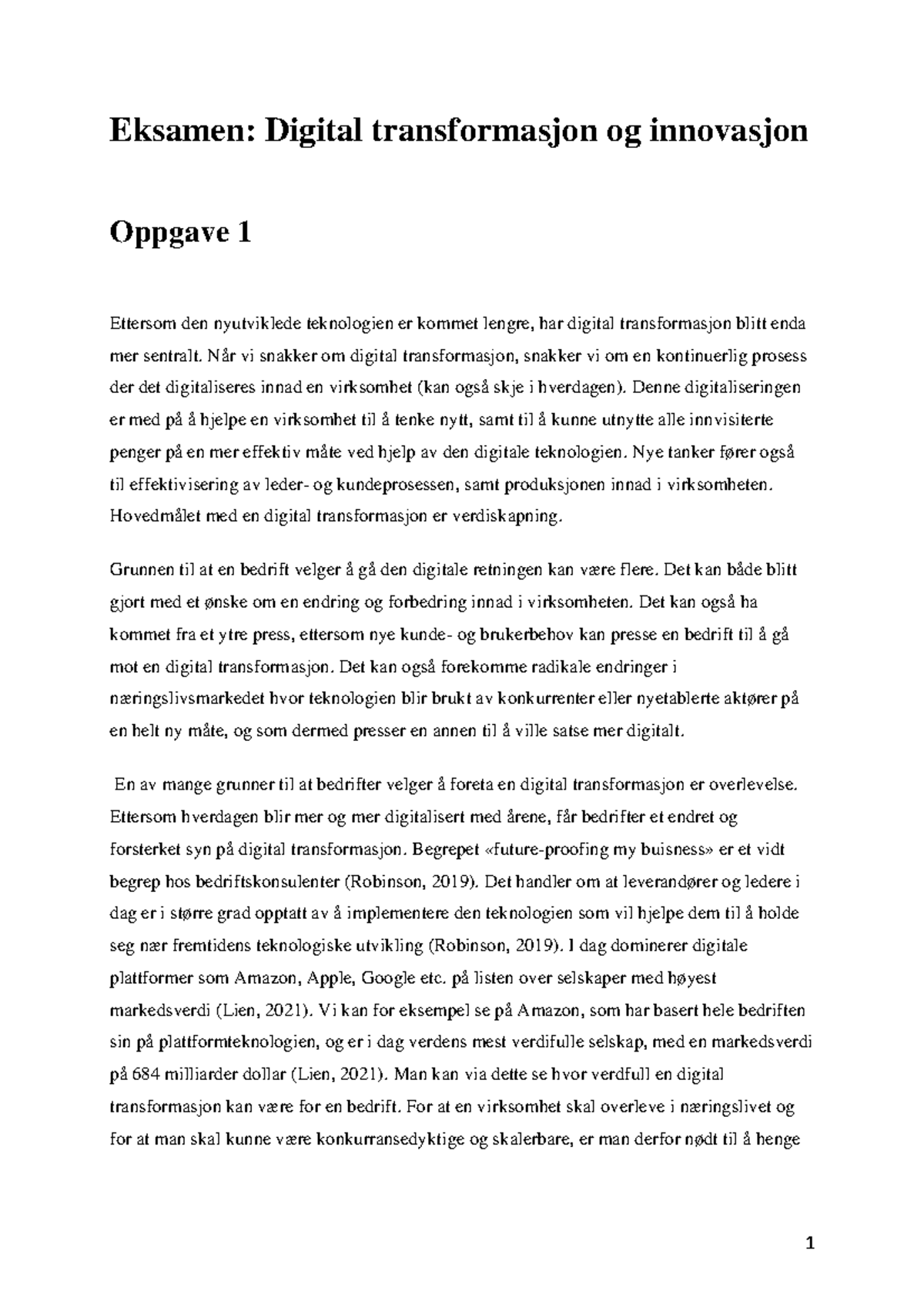 digital transformasjon og innovasjon hjemmeeksamen - Eksamen: Digital transformasjon og ...