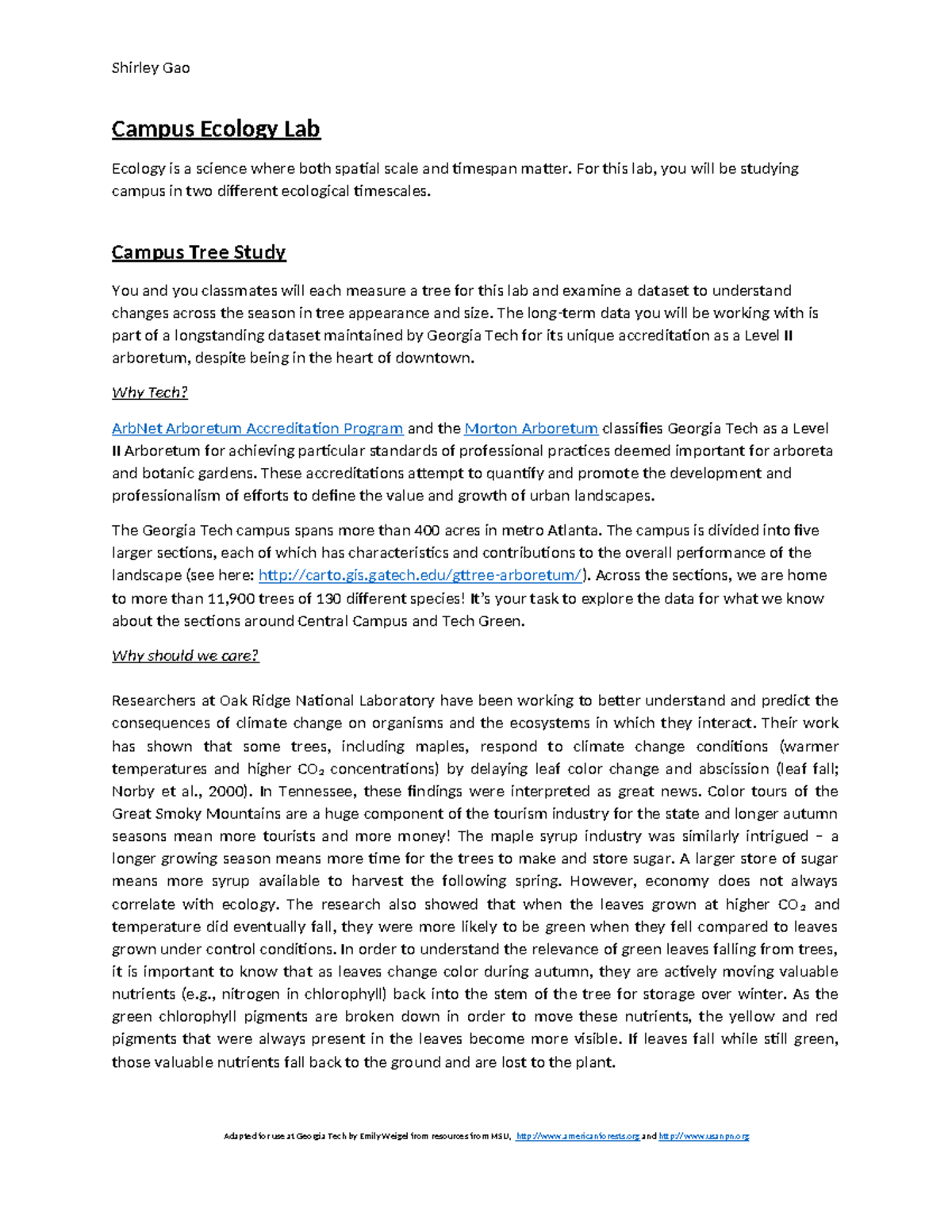 F23 Campus Tree Study, v1 - Campus Ecology Lab Ecology is a science ...