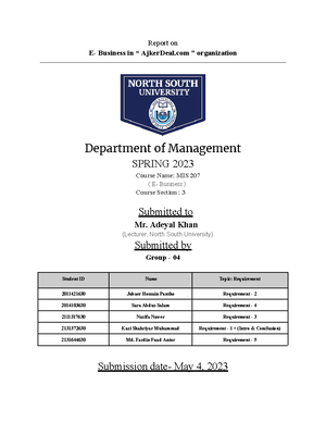 Mis207 final project - Mis 207 Section- 7 Project Title: E-Business in Shwapno Submitted By ...