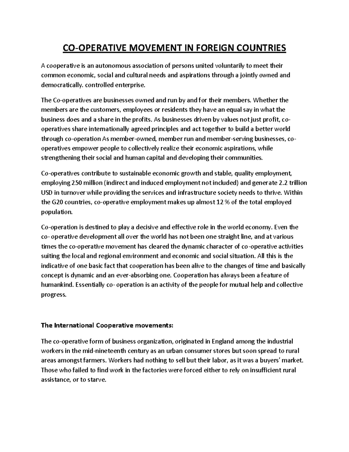 CO Operative Movement IN Foriegn Countries - CO-OPERATIVE MOVEMENT IN ...