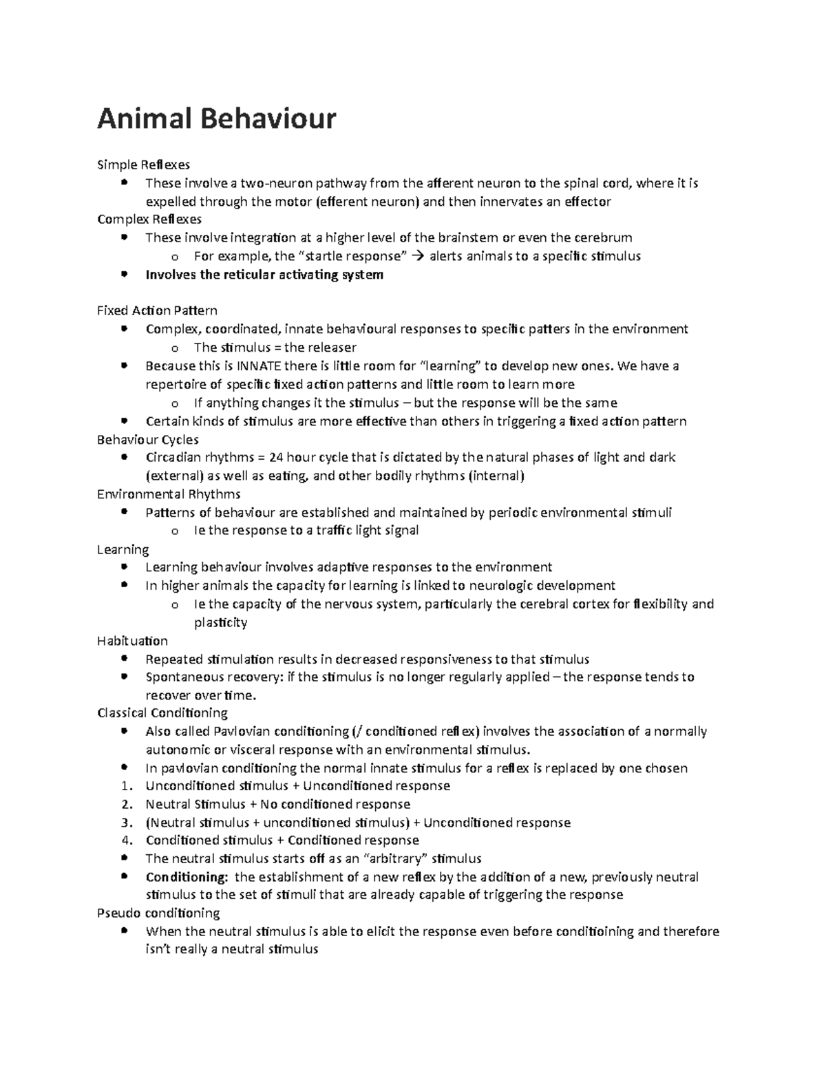 Ded - Notes for General Chemistry - Animal Behaviour Simple Reflexes ...