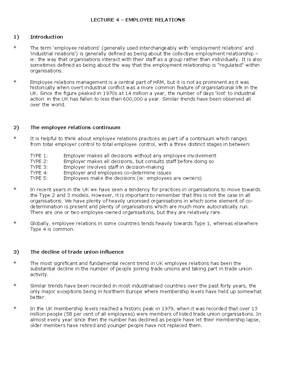 Lecture 4 - Employee relations - LECTURE 4 – EMPLOYEE RELATIONS ...