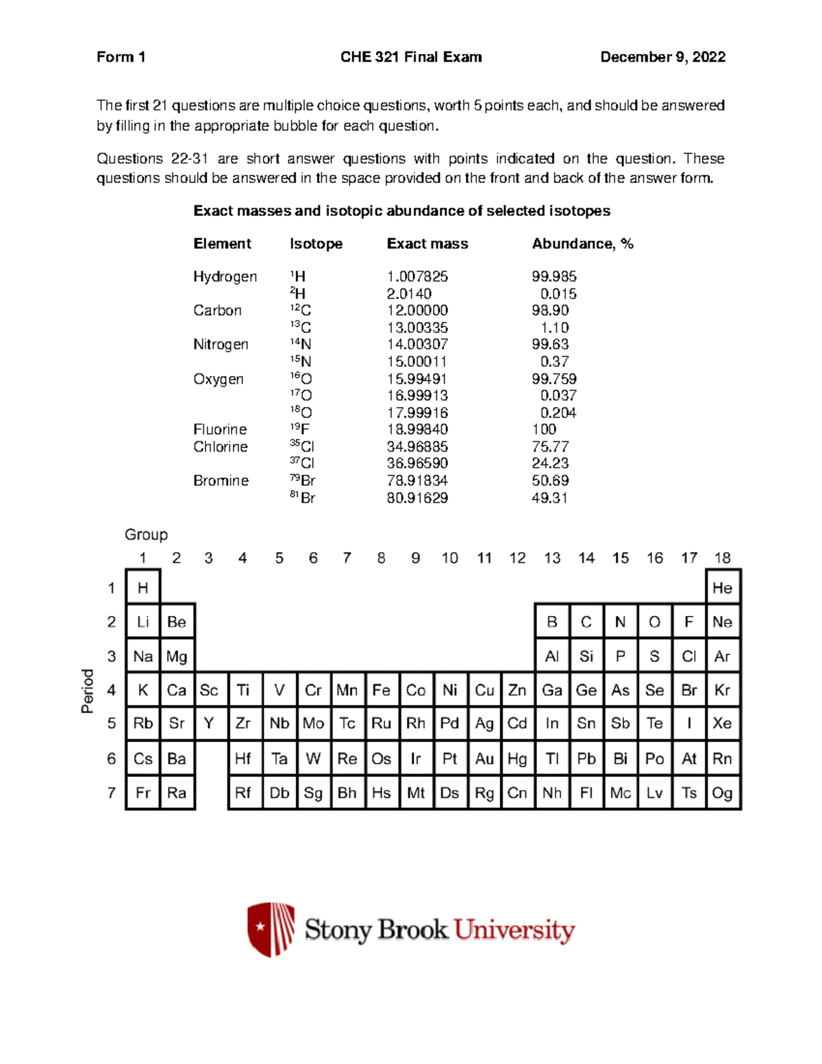 CHE321 Exam Final 22 ans - The first 21 questions are multiple choice ...