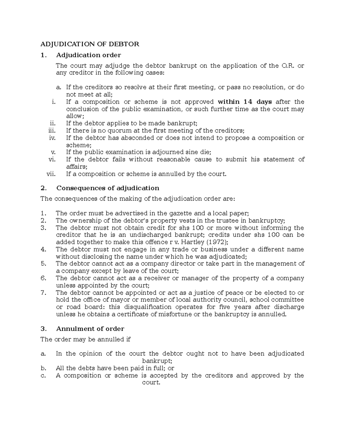 Adjudication OF Debtor - ADJUDICATION OF DEBTOR Adjudication order The ...