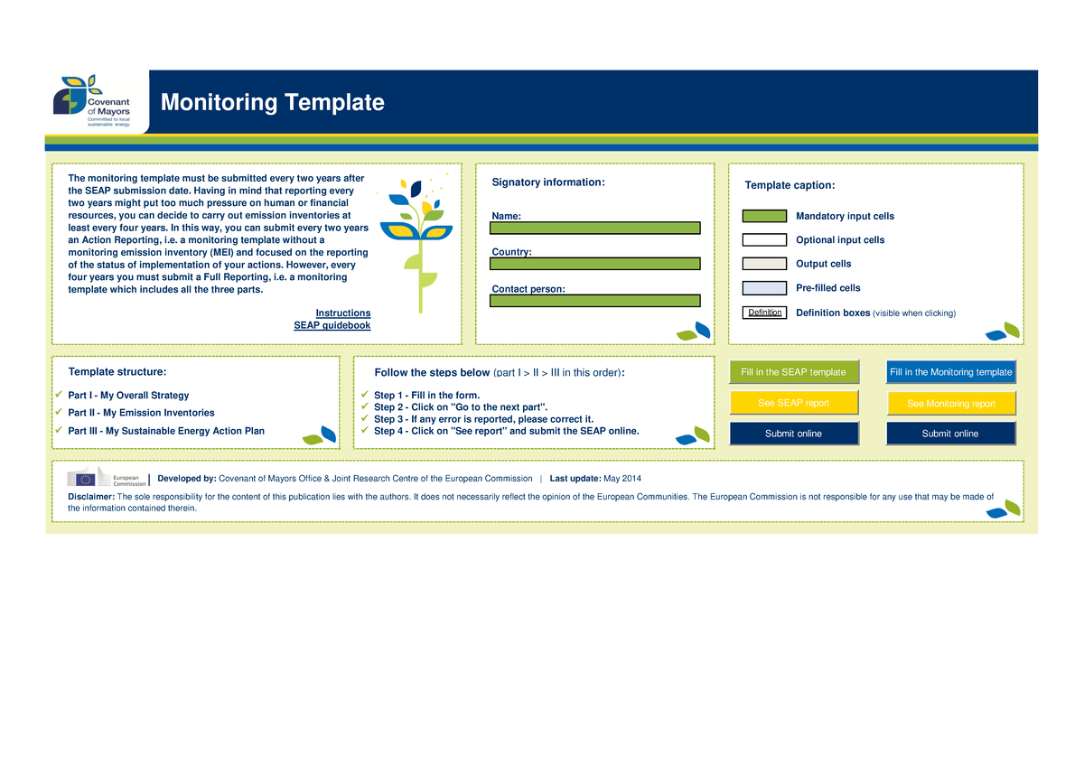 Monitoring Template - Having in mind that reporting every two years ...
