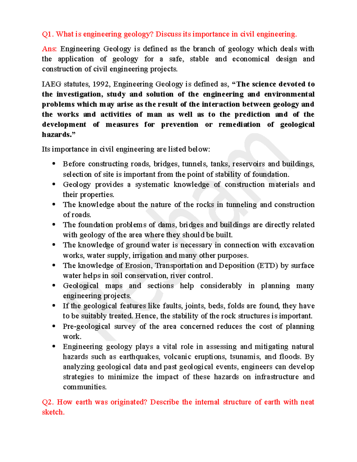 Engineering Geology Model Solution Q1 What Is Engineering Geology