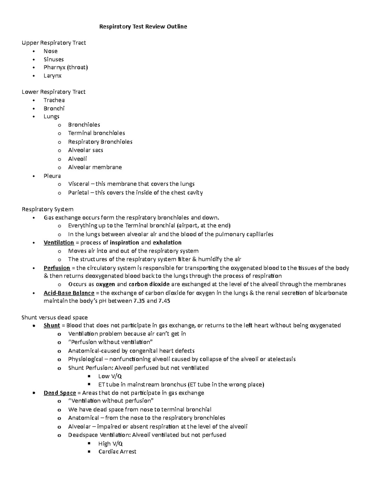 Exam 3 Outline - Respiratory Test Review Outline Upper Respiratory ...