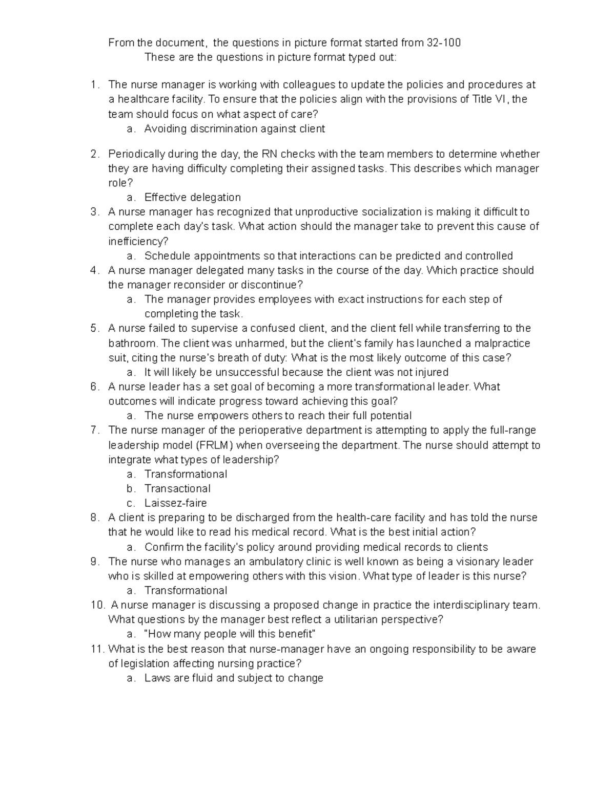 Leadership Final pics-typed - These are the questions in picture format ...