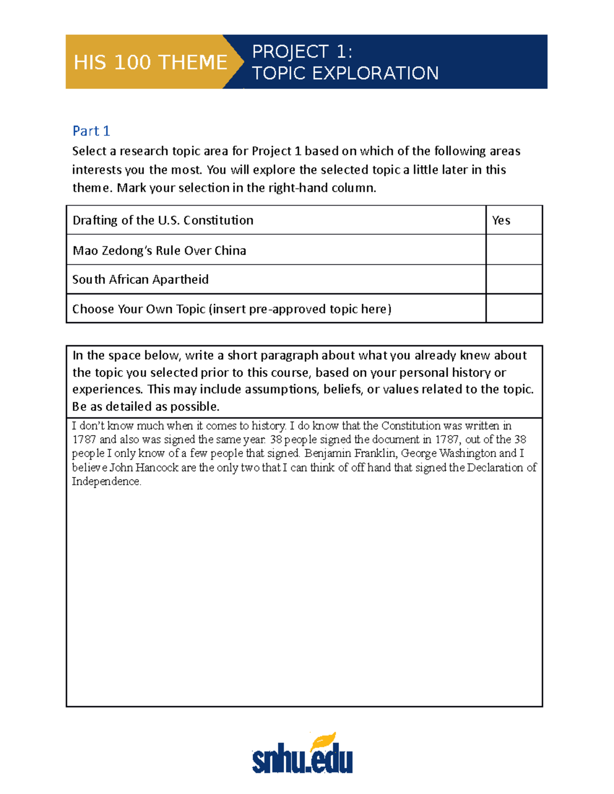 HIS 100 Topic Exploration Worksheet Complete - Part 1 Select a research ...