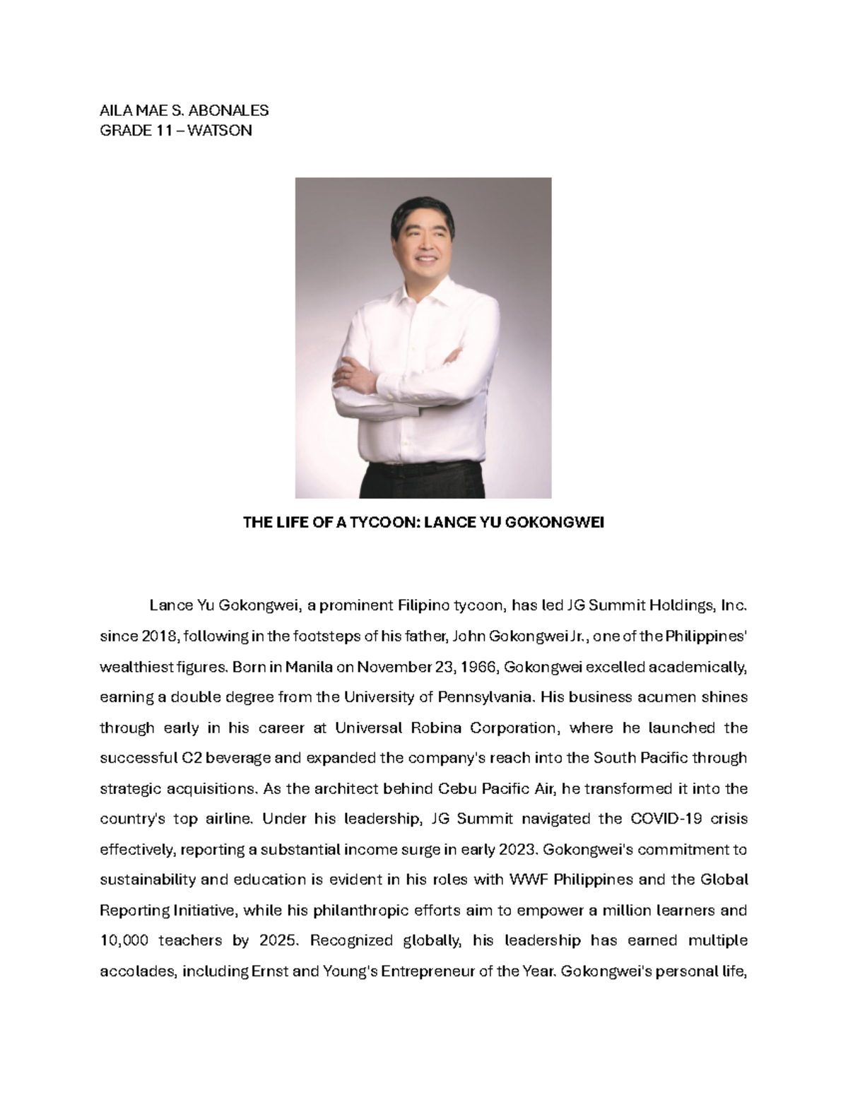 Lance YU Gokongwei - Test 3 - AILA MAE S. ABONALES GRADE 11 – WATSON ...