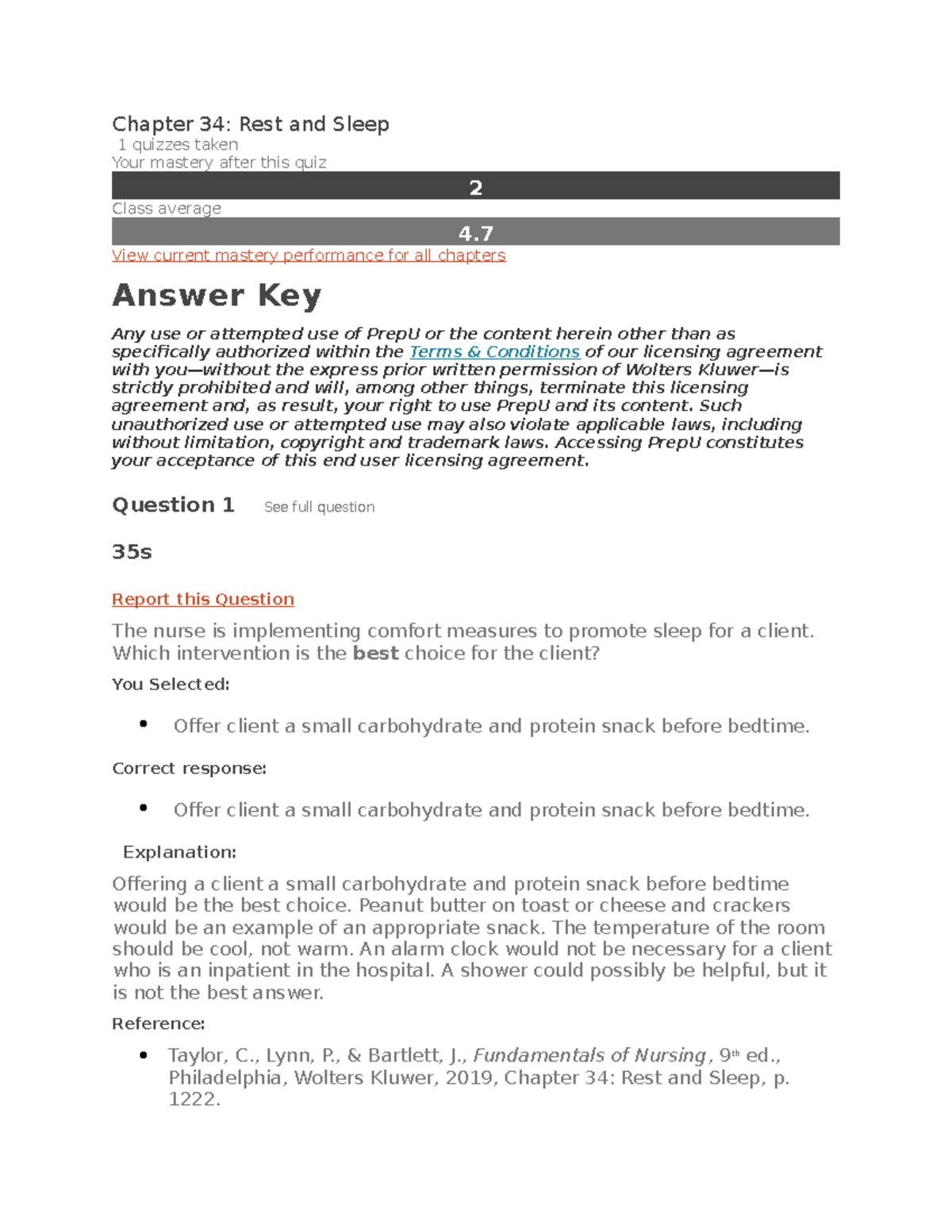 Chapter 34 - Chapter 34: Rest and Sleep 1 quizzes taken Your mastery ...