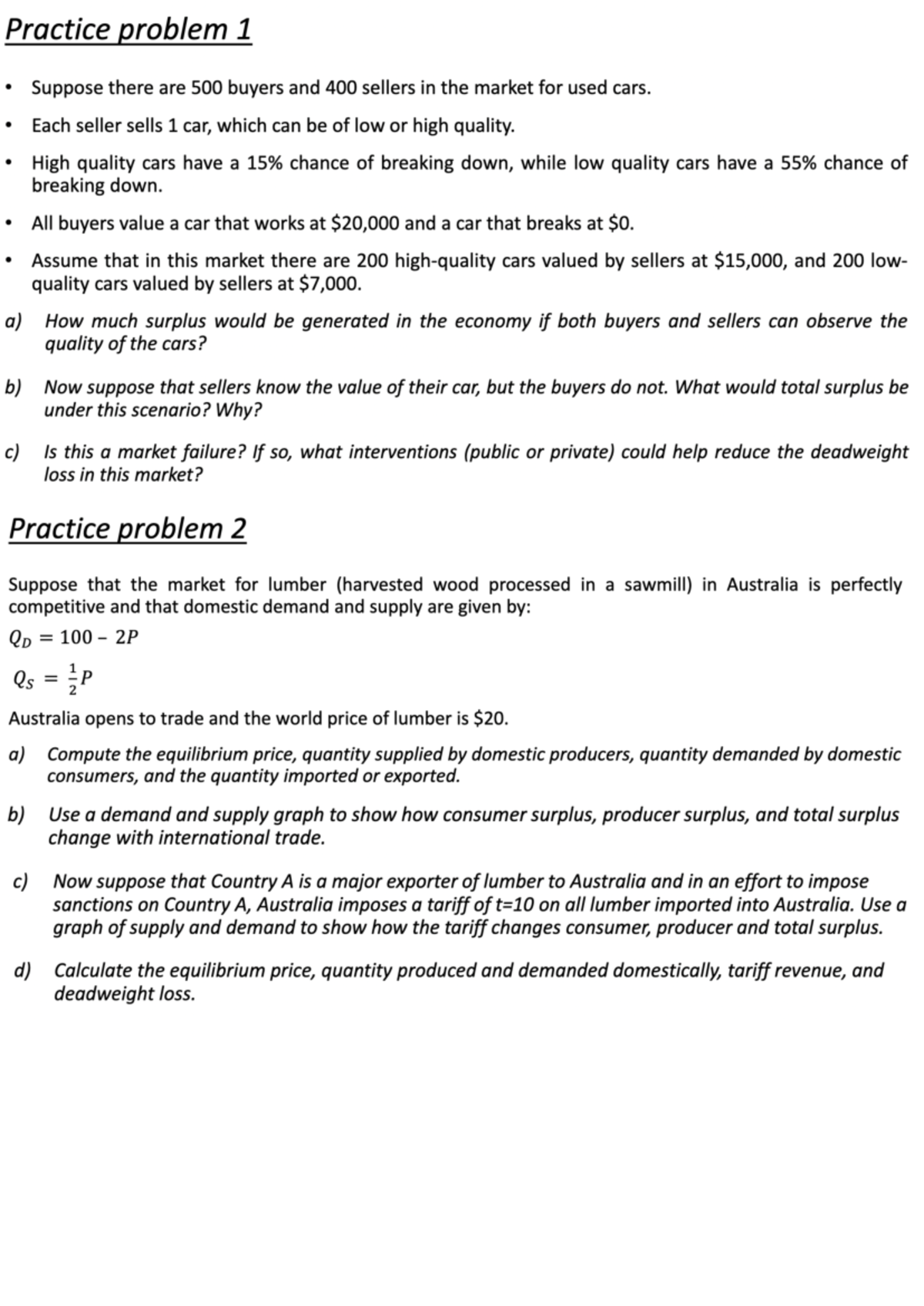 Final Exam Practice Questions - intro micro - Practice problem 1 ...