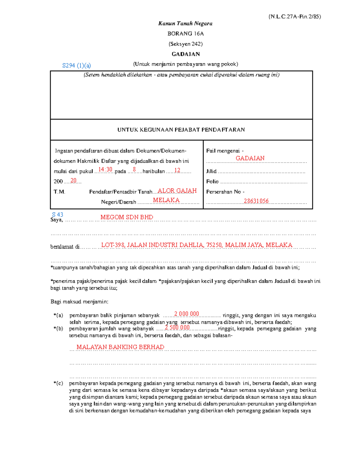 Kami Export - Form 16A (22 - (N.L.C.27A-Pin/85) Kanun Tanah Negara ...