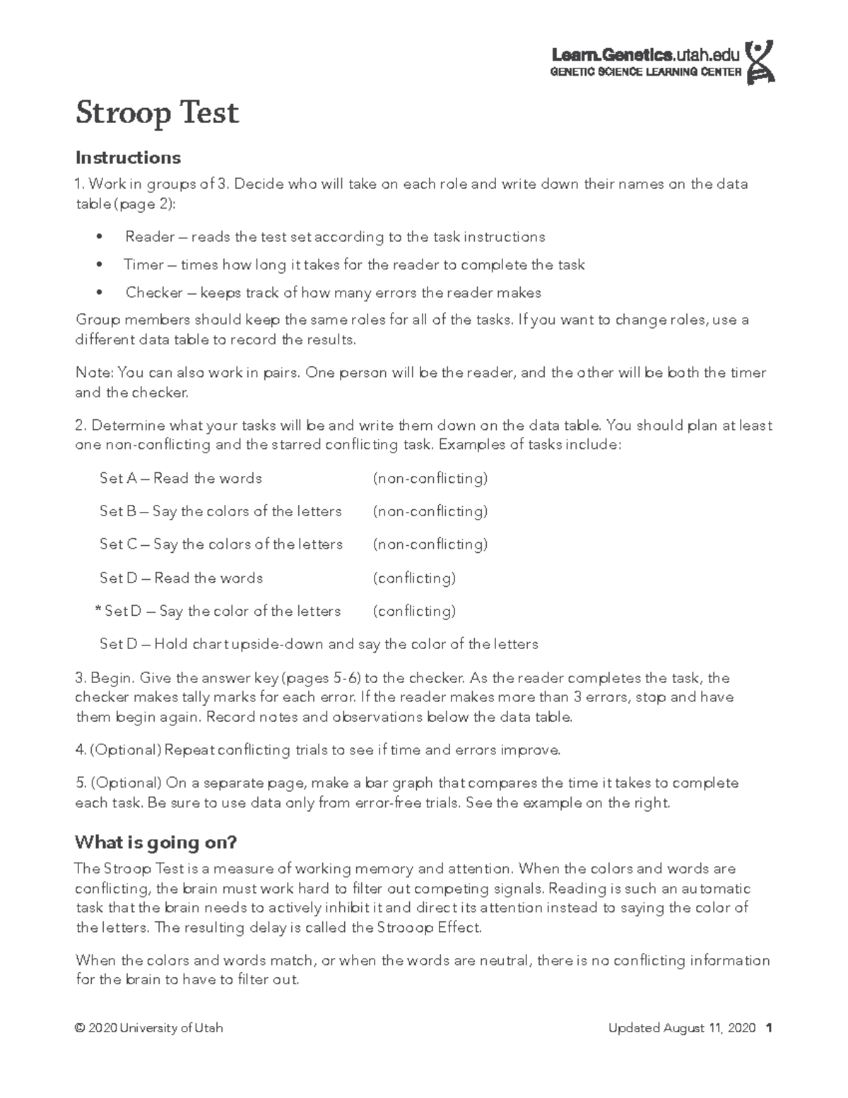 Stroop-Test - stroop test material - © 2020 University of Utah Updated ...