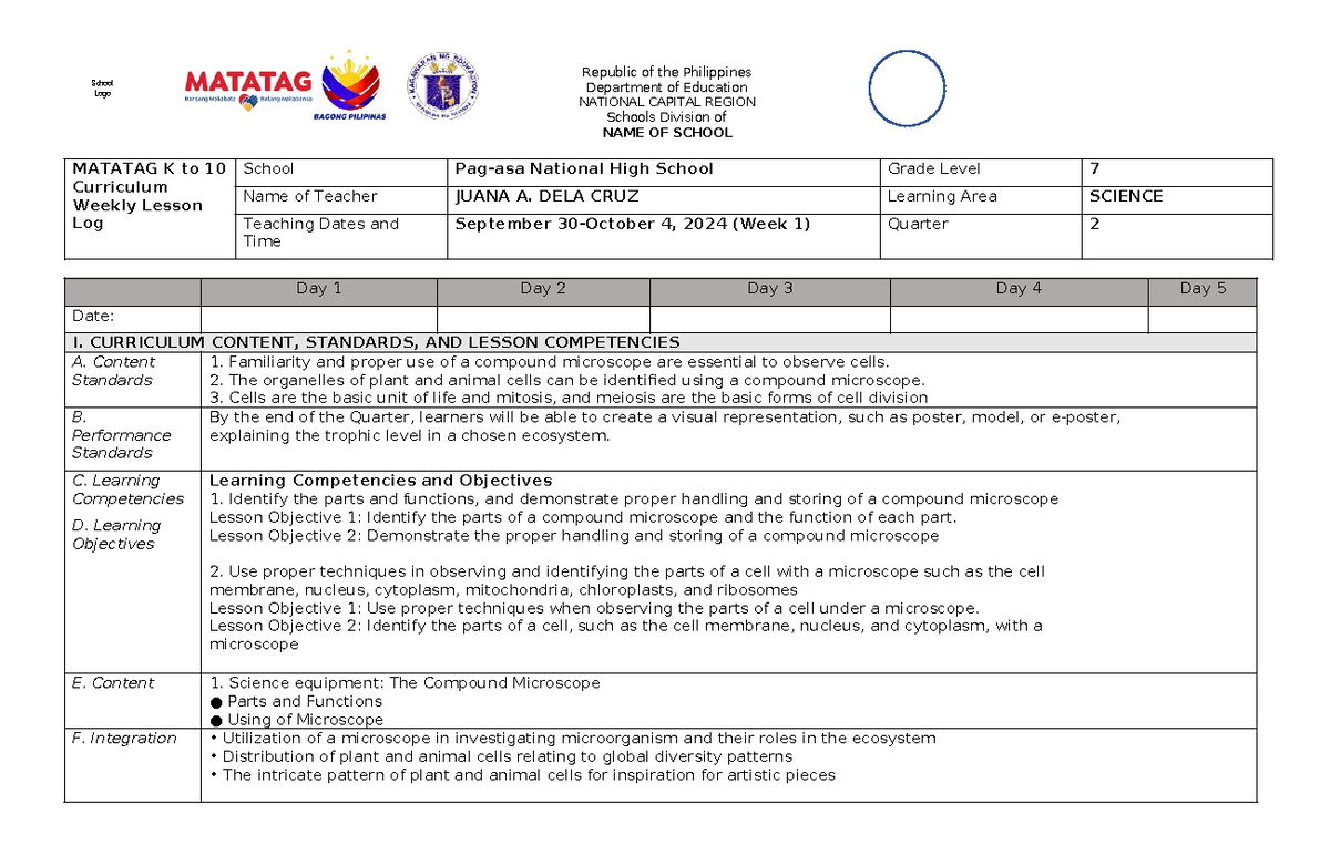 Lesson Exemplars Grade 7 Science 2nd Quarter - School Logo Department of Education NATIONAL ...