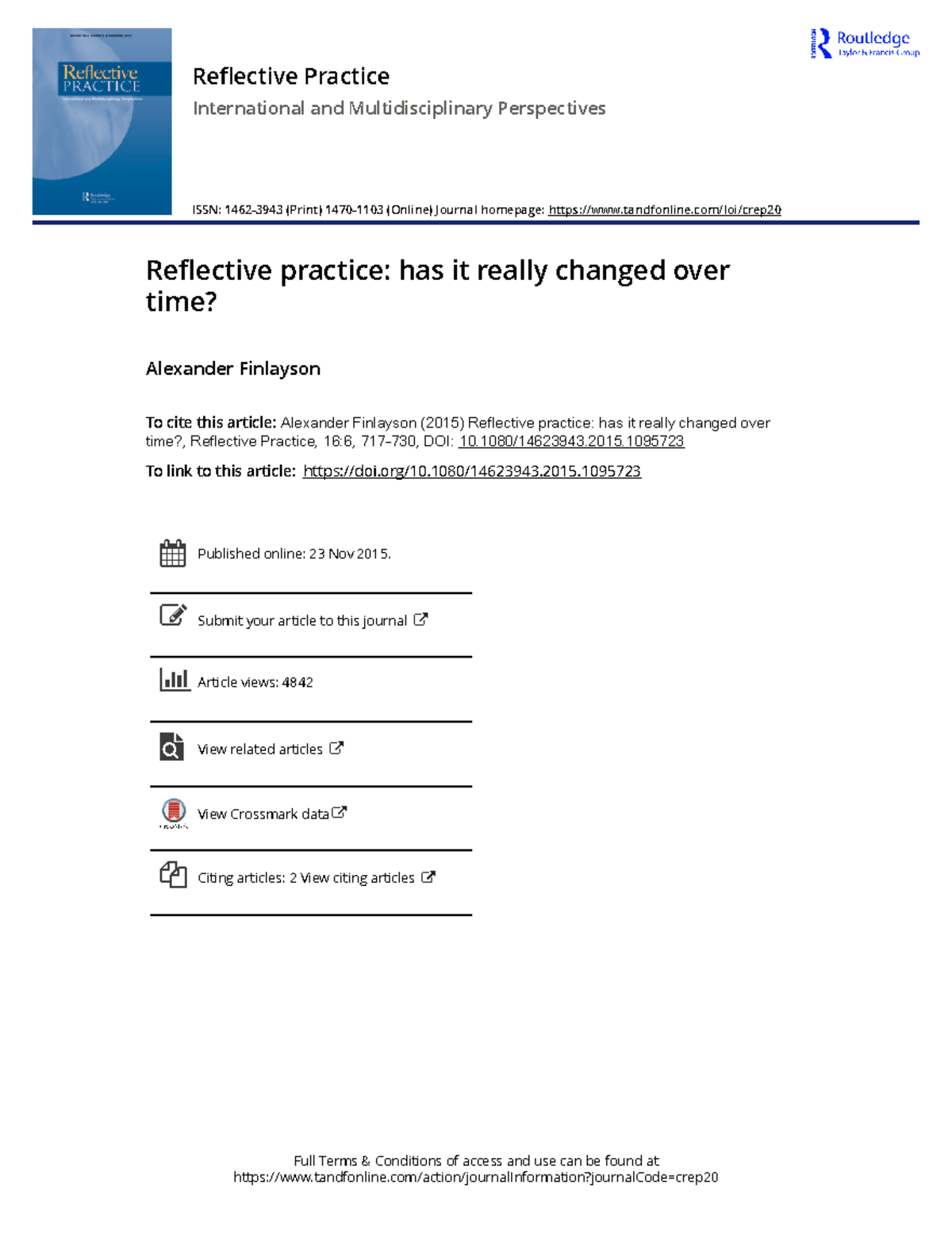Finlayson, A. (2015 )Reflective practice has it really changed over time - Full Terms ...