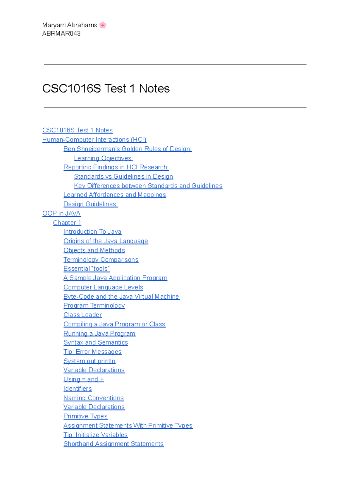 CSC1016 Test 1 Notes - HCI and OOP - Maryam Abrahams 🌸 ABRMAR CSC1016S ...