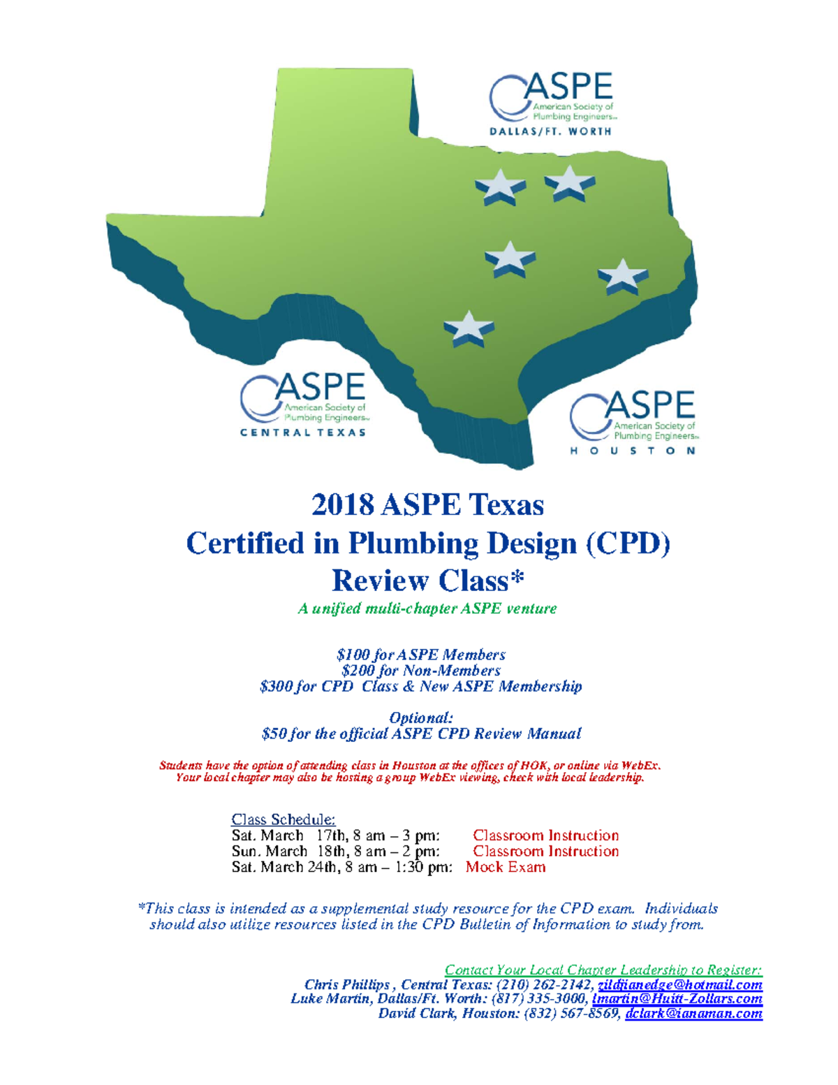 2018 CPD Class Flyer - asd - 2018 ASPE Texas Certified in Plumbing ...
