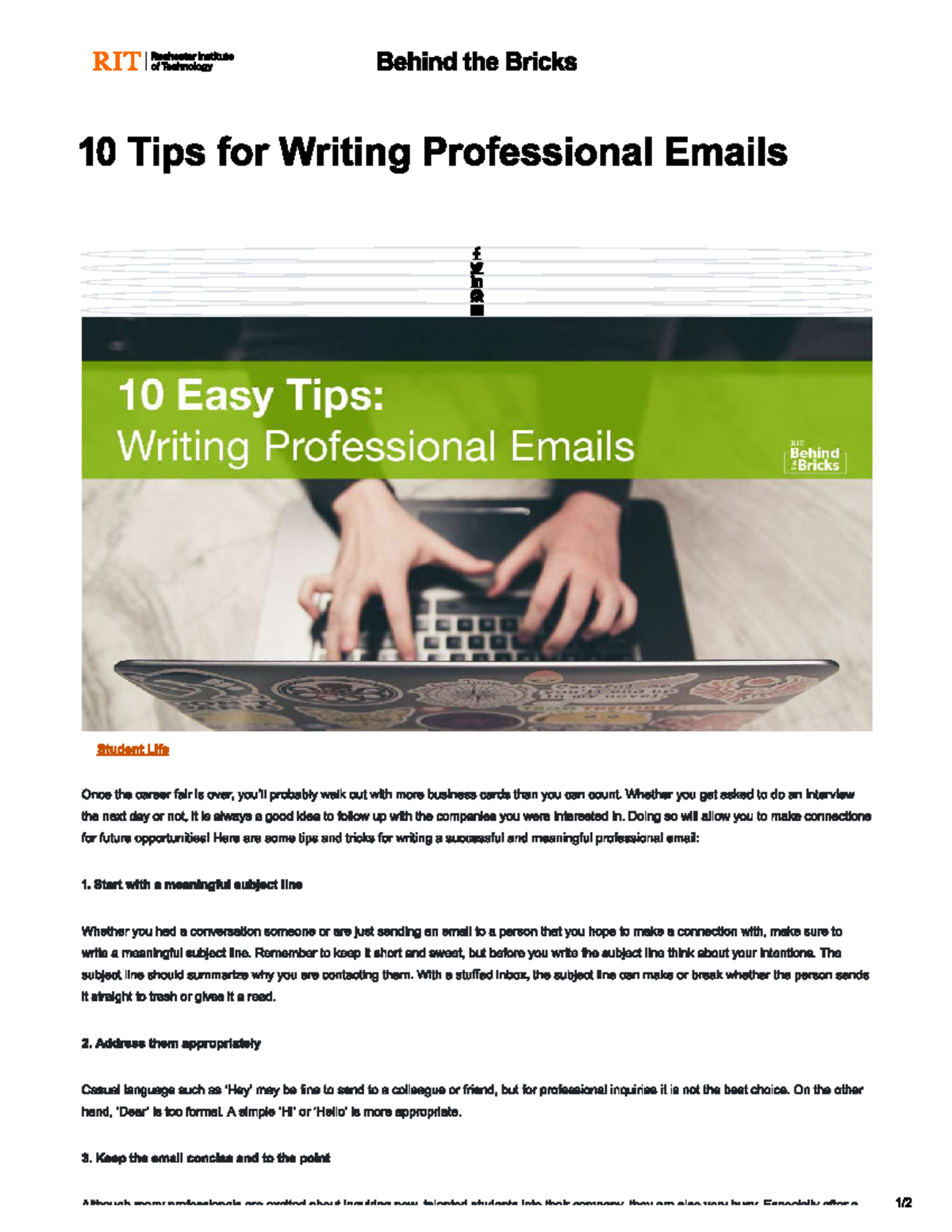 10 Tips for Writing Professional Emails - Litrature - Studocu