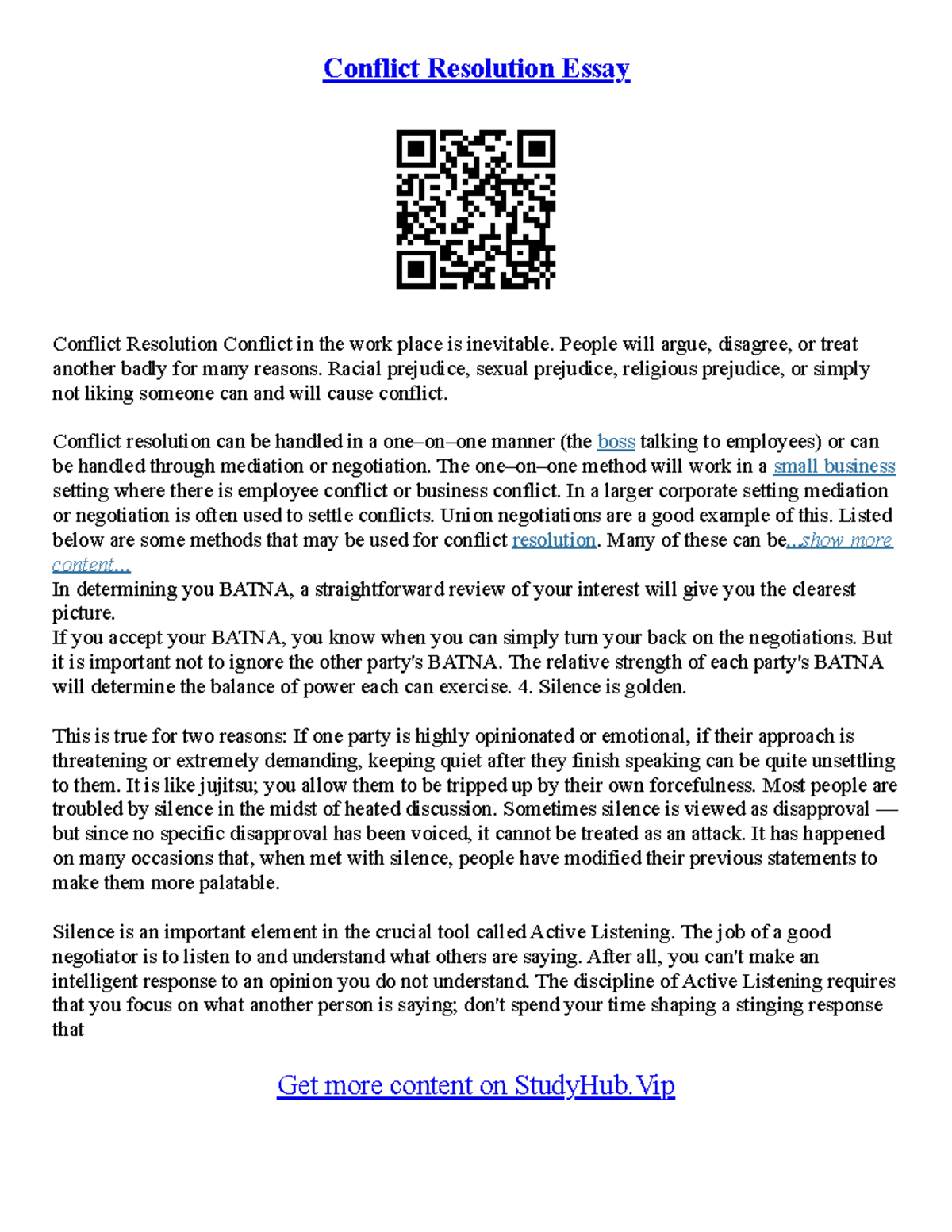 Conflict Resolution Essay - Conflict Resolution Essay Conflict ...