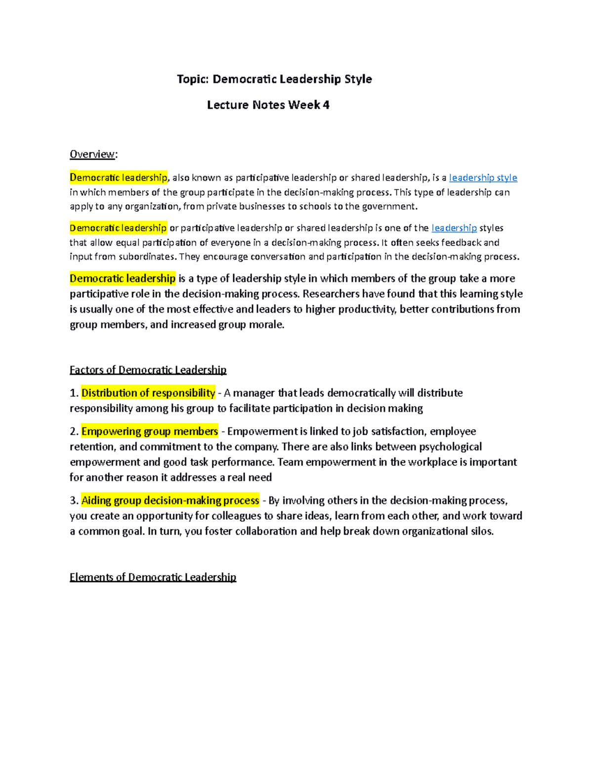 Democratic Leadership - This type of leadership can apply to any ...