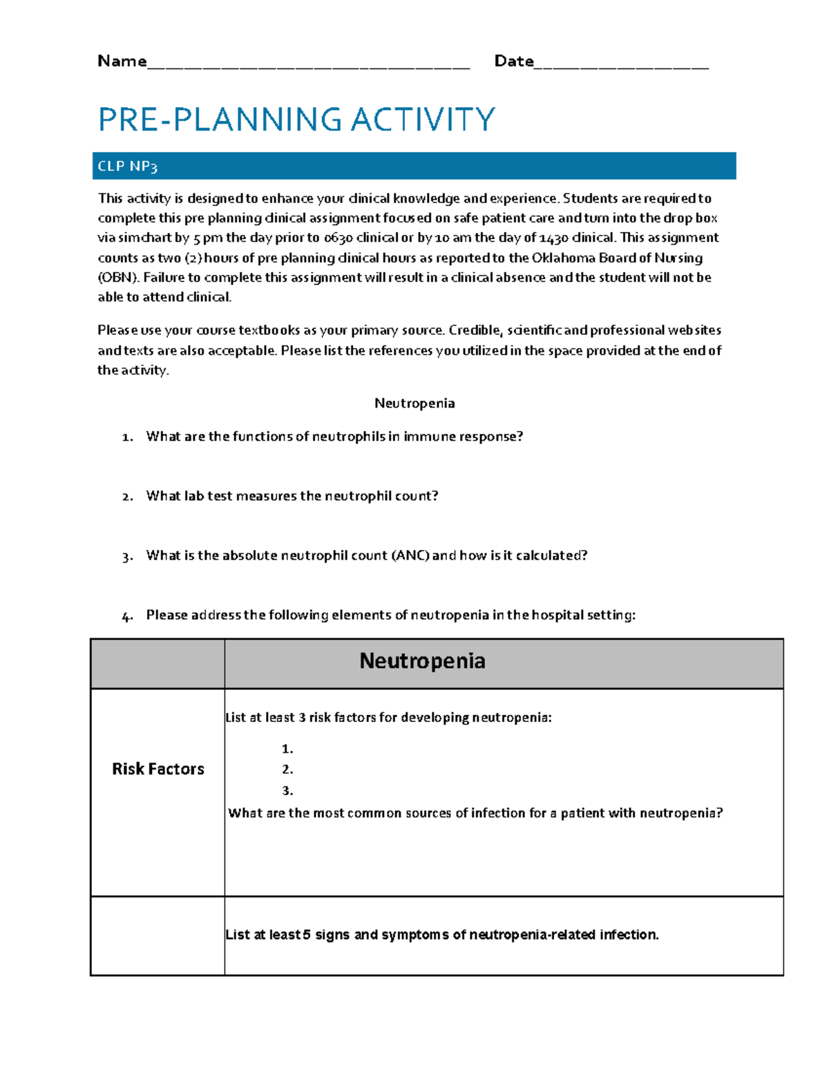 #4 Pre Plan CLP NP3 Neutropenia - Name ...