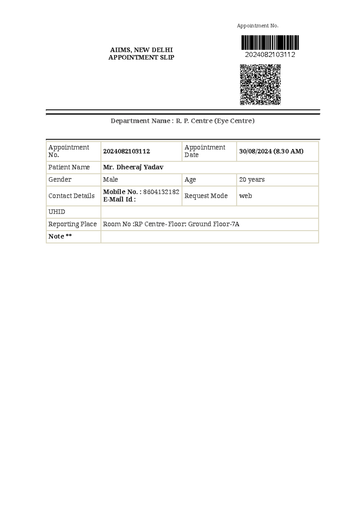 Aiims - Recovery - Biology SL - AIIMS, NEW DELHI APPOINTMENT SLIP ...