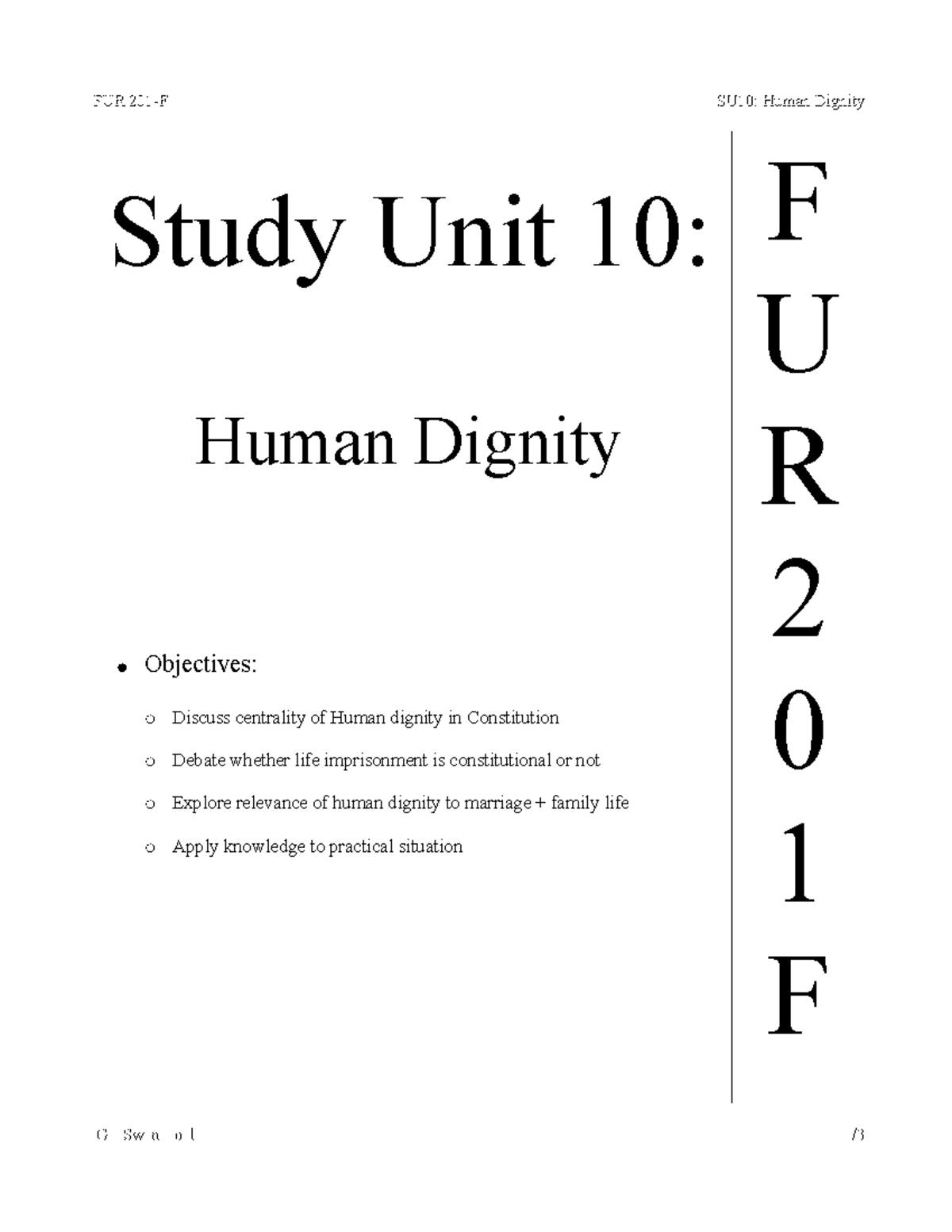 FUR2601 SU10 Human Dignity - FUR 201-F FUR 201-F SU10: Human ...