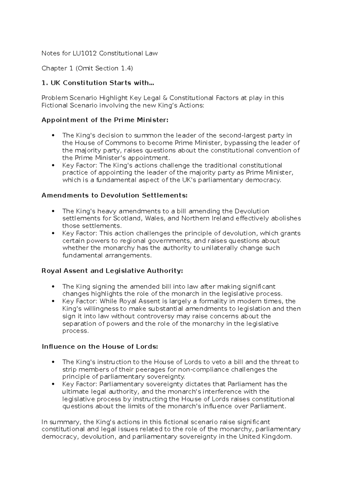 Chapter 1 Notes for Constitutional Law - Notes for LU1012 ...