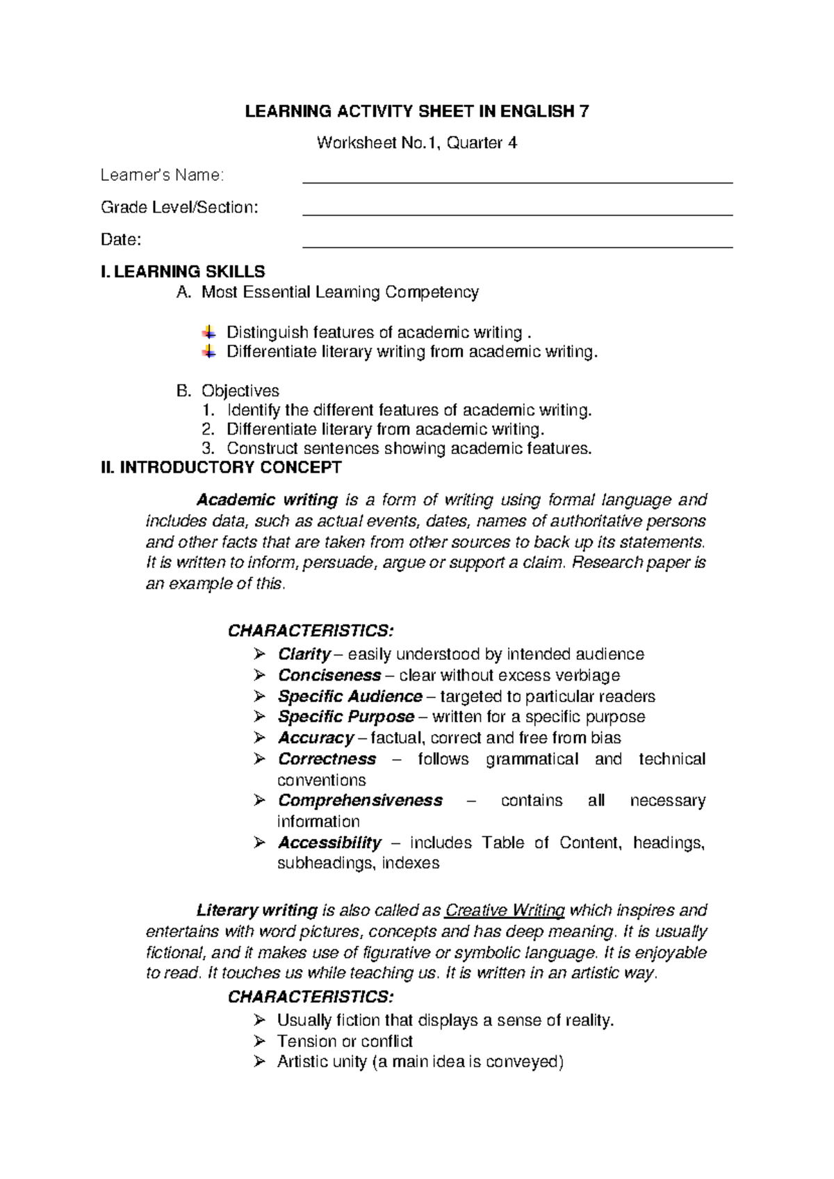 G7Q4LAS-1 edited - Learning Activity Sheet for Grafe 9 - LEARNING ACTIVITY SHEET IN ENGLISH 7 ...