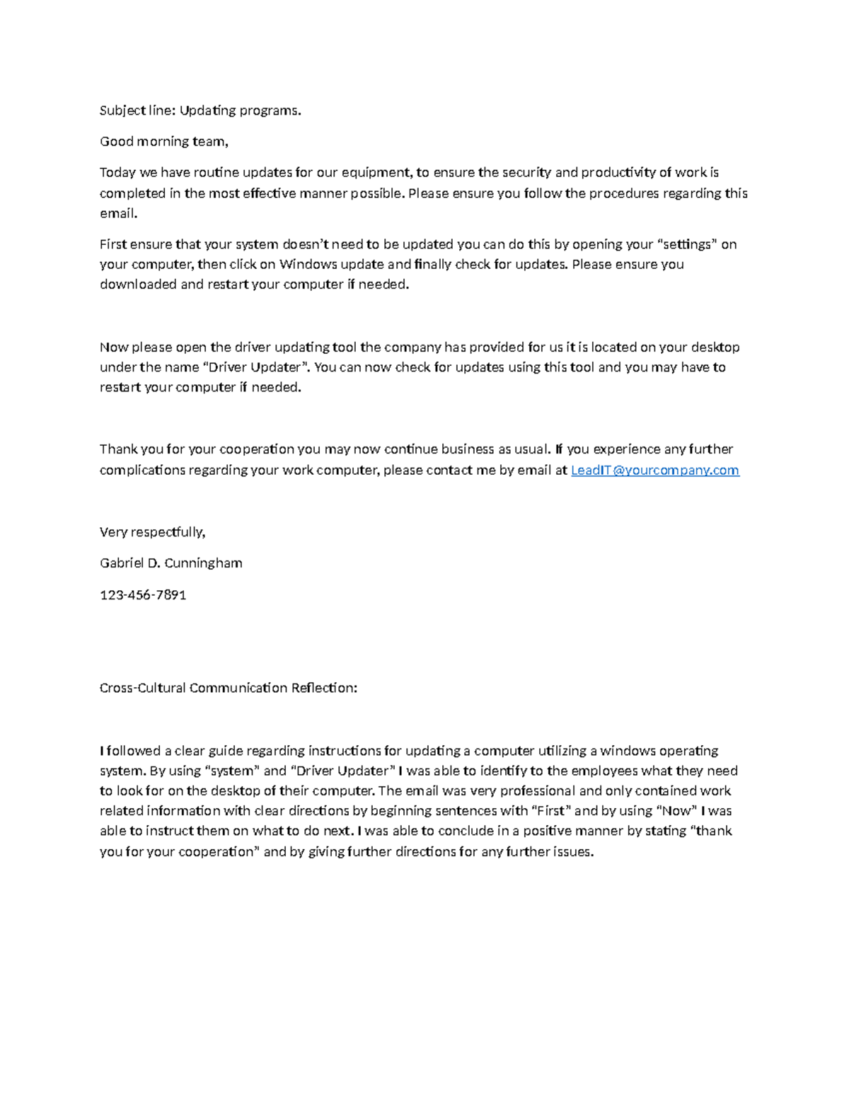 Task 1 email attempt 2 - course work for d270 - Subject line: Updating ...