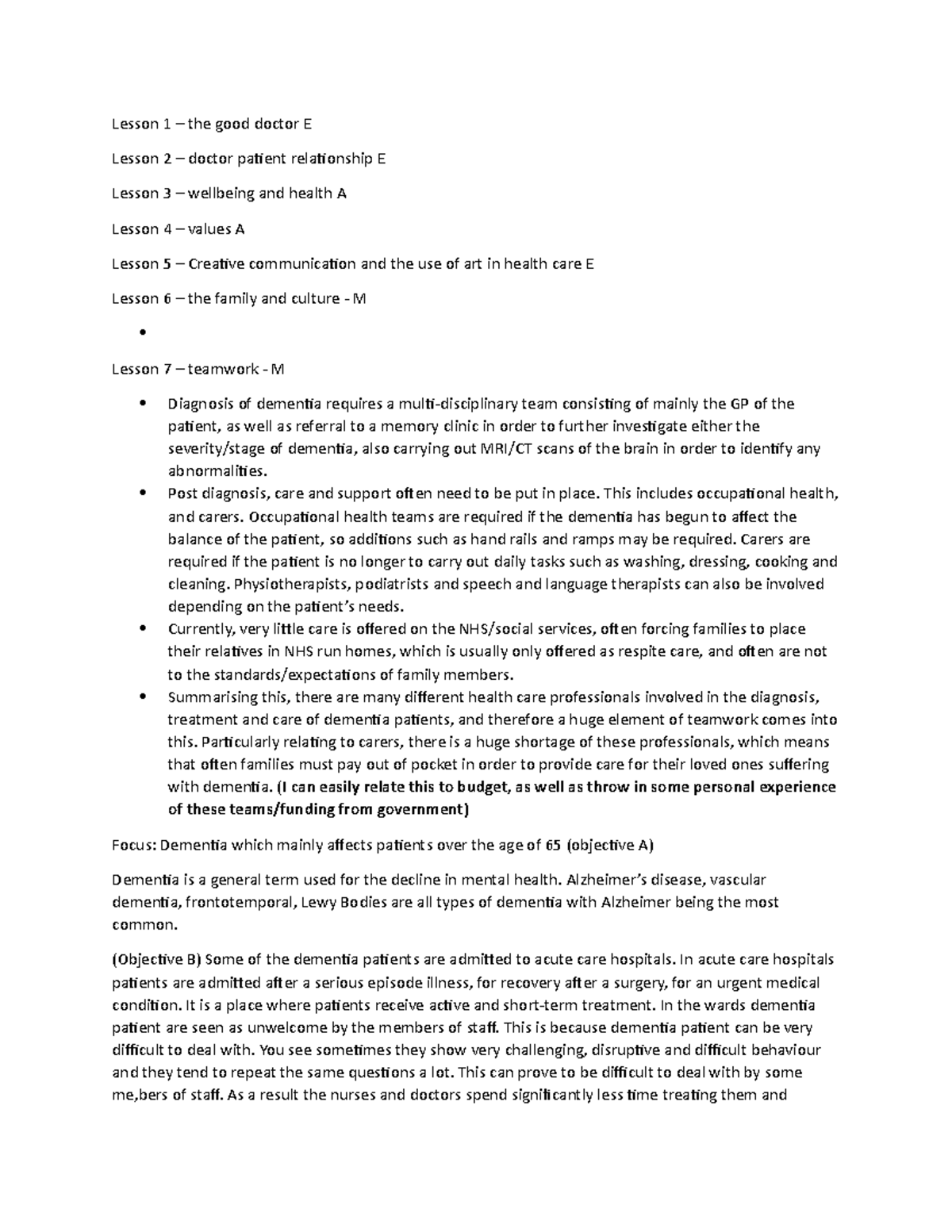 Example of lesson planning - Lesson 1 – the good doctor E Lesson 2 ...