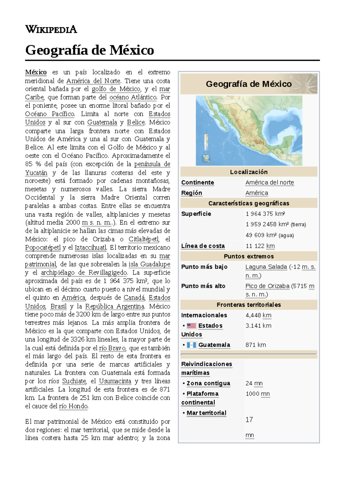 Geografía de México Version resumida extencion - Geografía de México ...