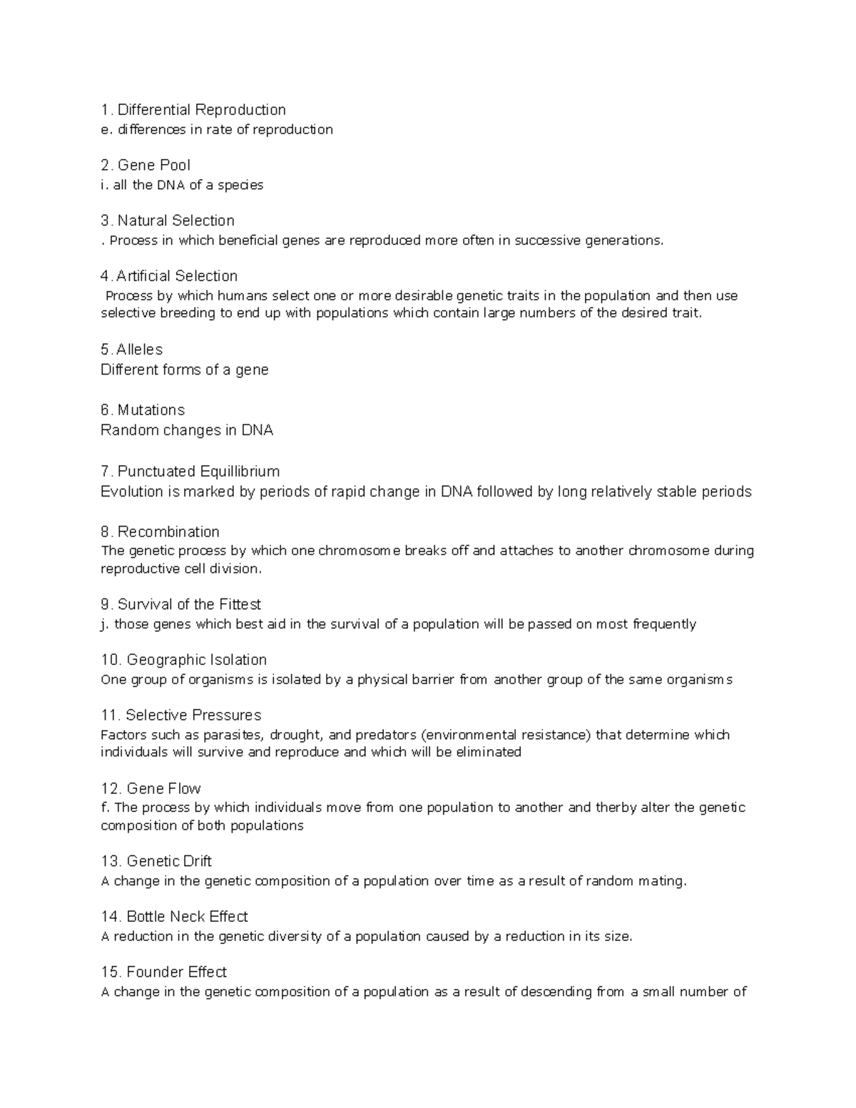 enviro summary units. - 1. Differential Reproduction e. differences in ...