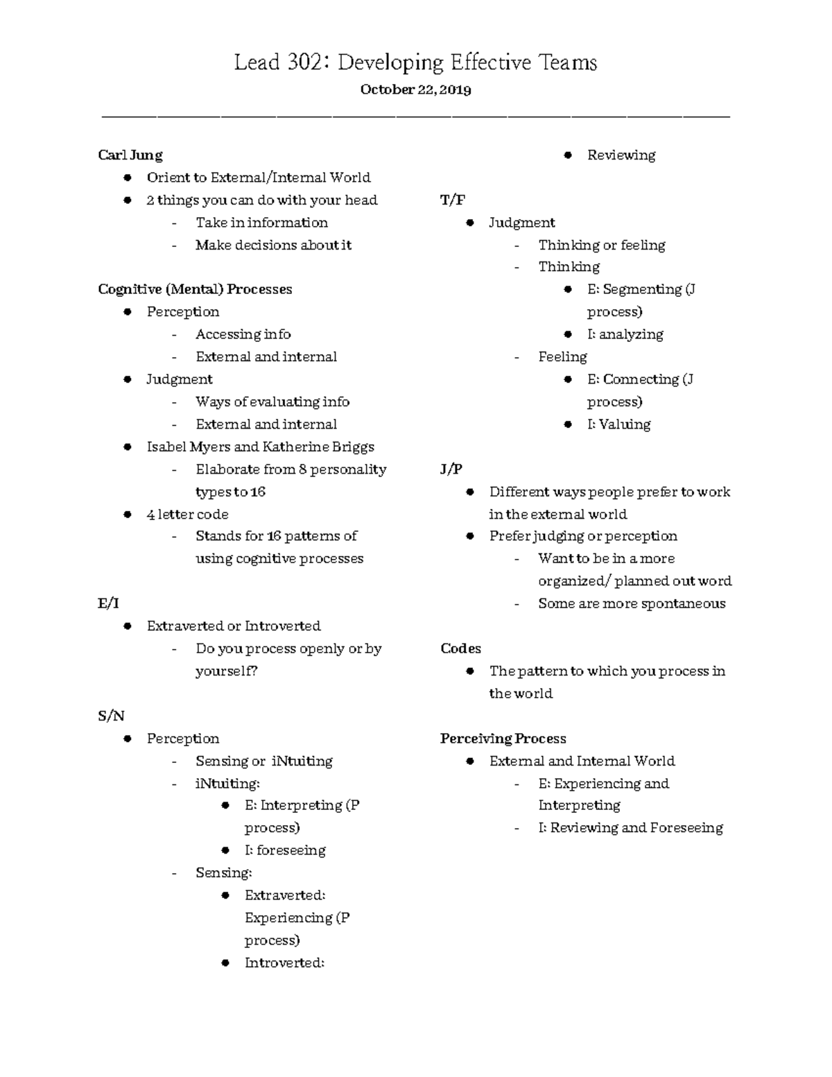 Carl Jung and Code Cracking - Lead 302: Developing Effective Teams October 22, 2019 - Studocu