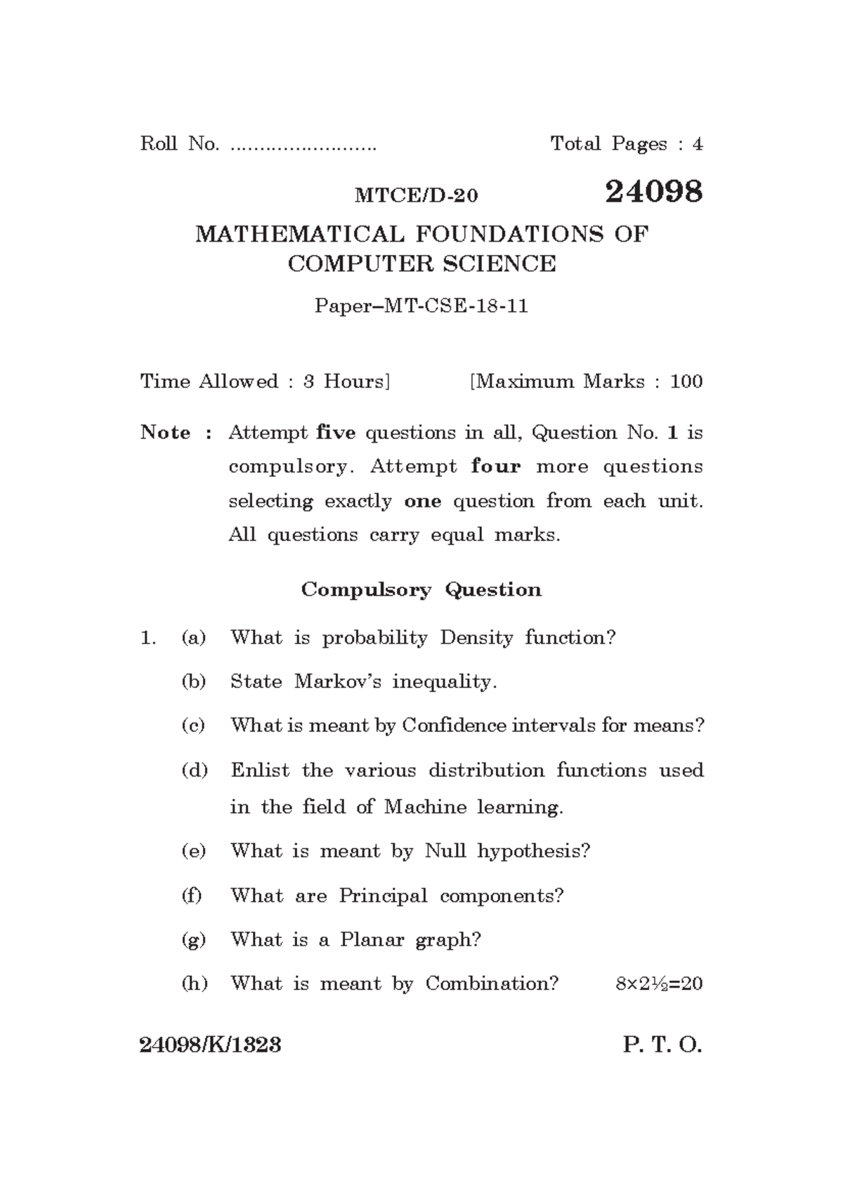 24098 - MATHEMATICAL FOUNDATIONS OF COMPUTER SCIENCE Question paper ...