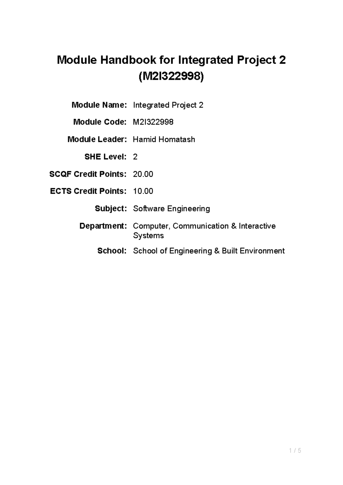 Module Handbook - Summary INTEGRATED DESIGN PROJECT 2 - Module Handbook ...