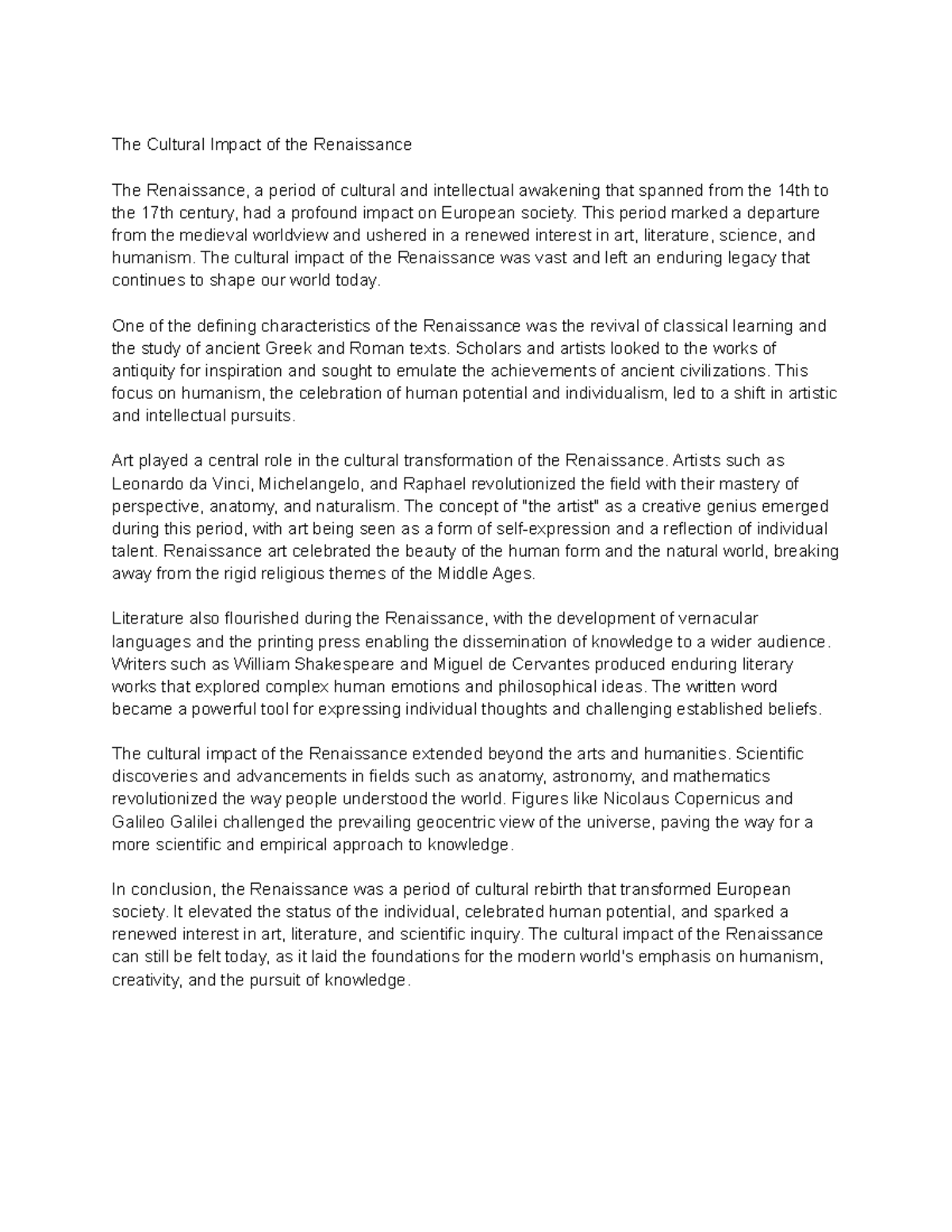 The Cultural Impact of the Renaissance - This period marked a departure ...