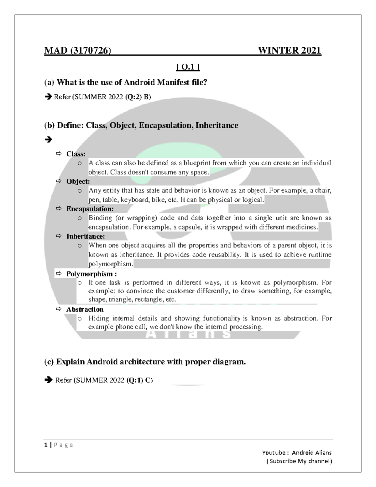 MAD Winter 2021 solution - 1 | P a g e Youtube : Android Alians MAD (3170726) WINTER 2021 [ Q ...